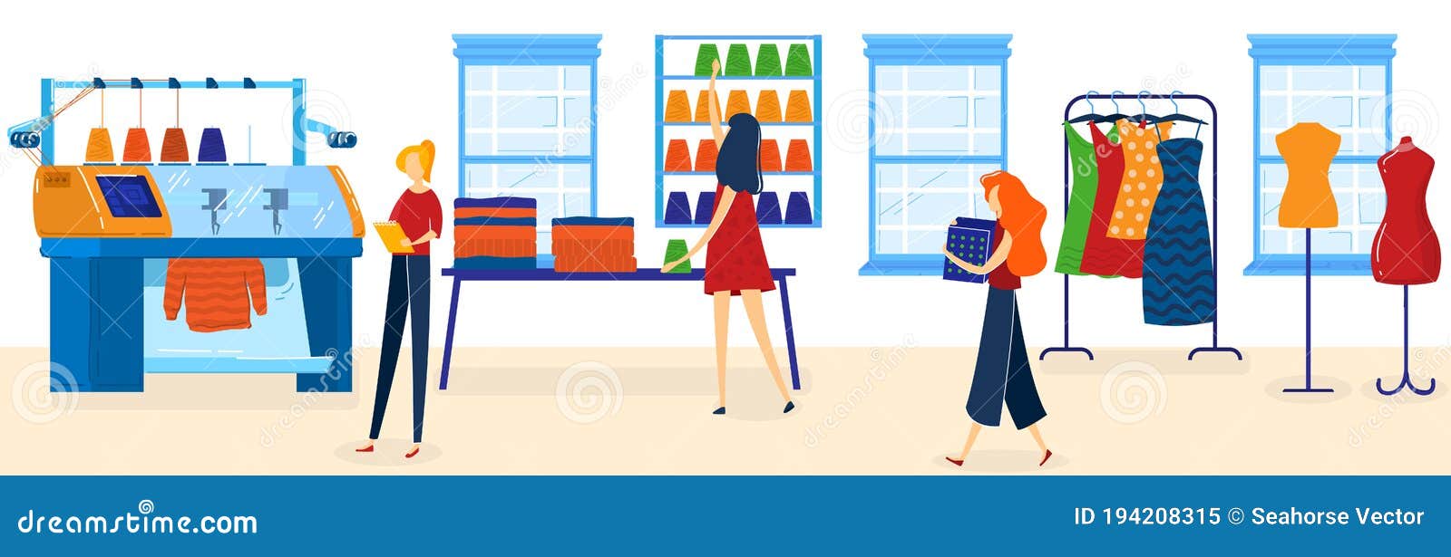People Work In Textile Industry Vector Illustration Cartoon Flat