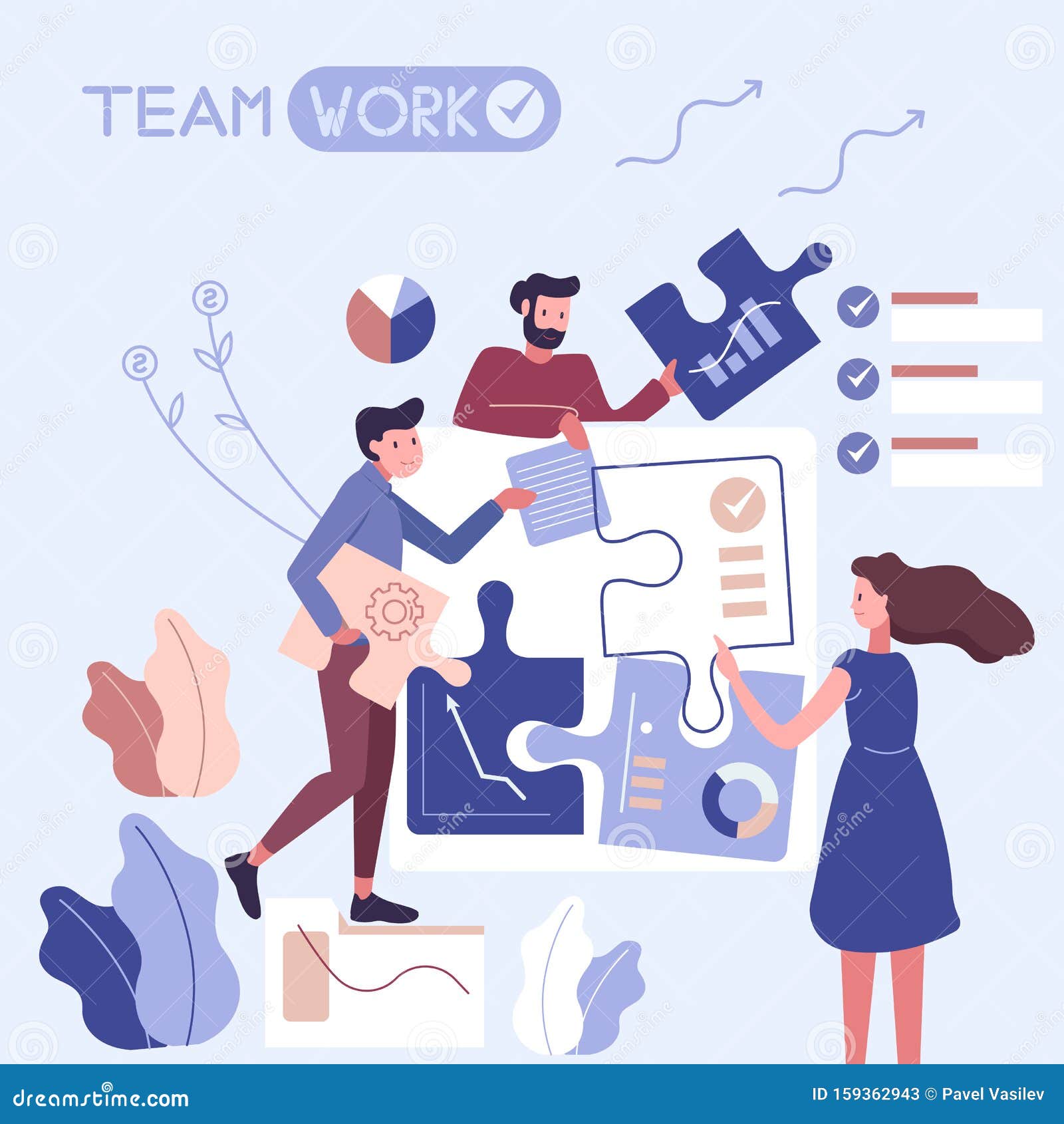 Teamwork Process Colleagues Work Together Stock Vector - Illustration ...