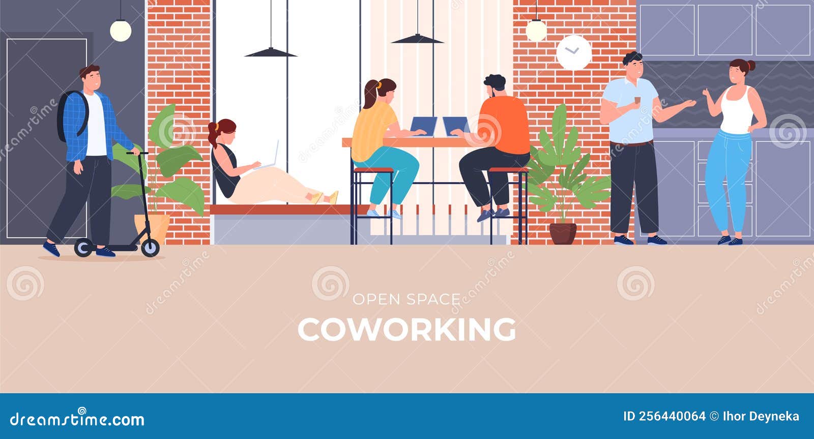 People Work Together in a Coworking Center. People Communicate, Work ...