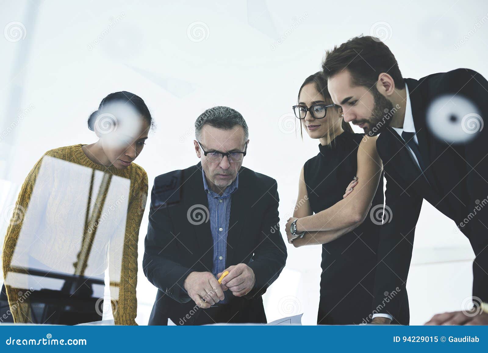 People at Work on Work Sharing Creative Ideas Standing in Office Stock ...