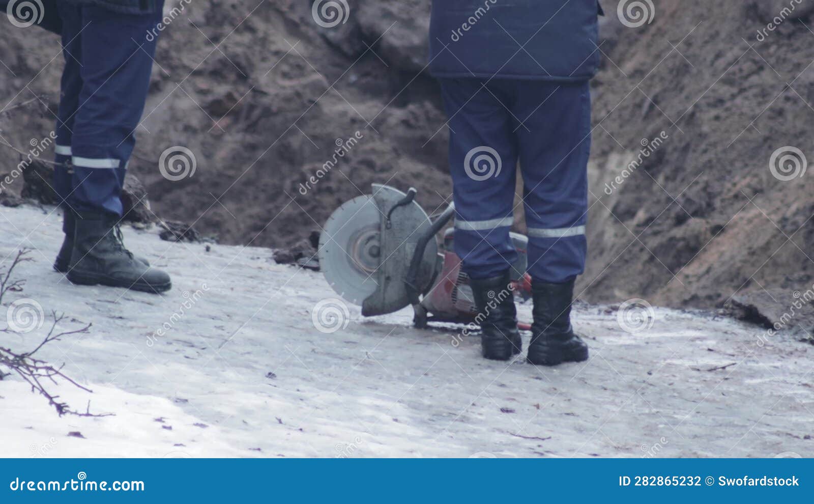 People Workers Stand at the Edge of the Pit Where Work is Being Done To ...