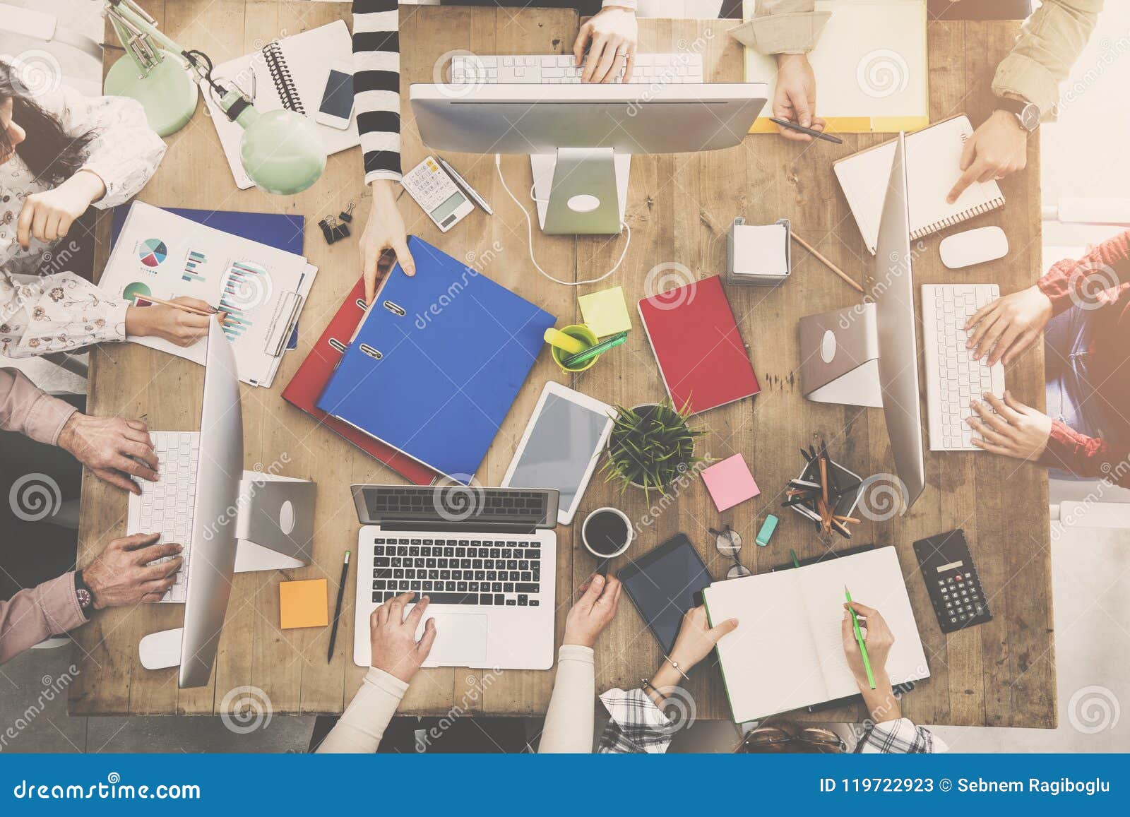 People Working Around a Table Stock Image - Image of office, tablet ...