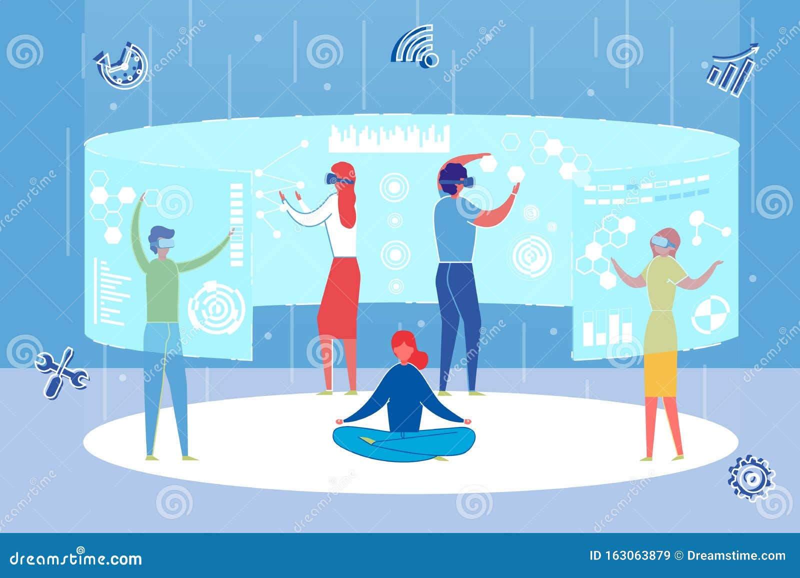 People Working with Augmented Reality Interface Stock Illustration ...
