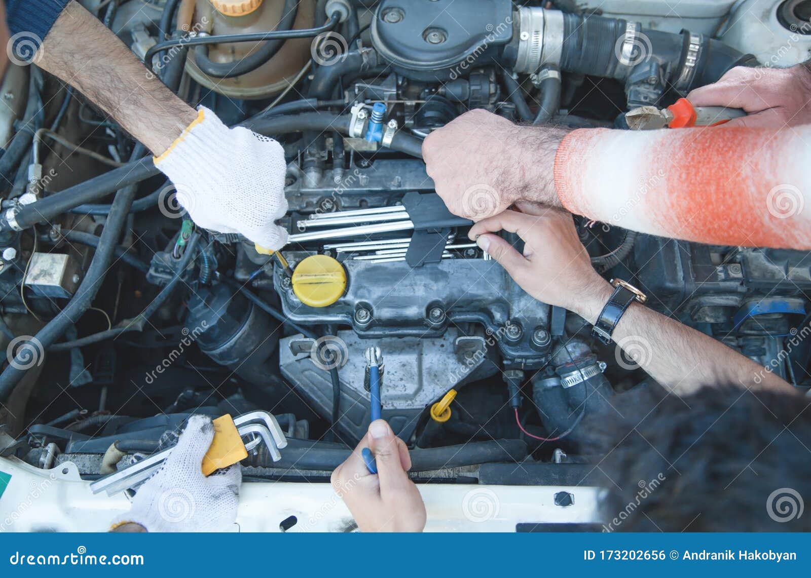 People Working in Auto Repair. Hands of Tools Stock Photo - Image of ...