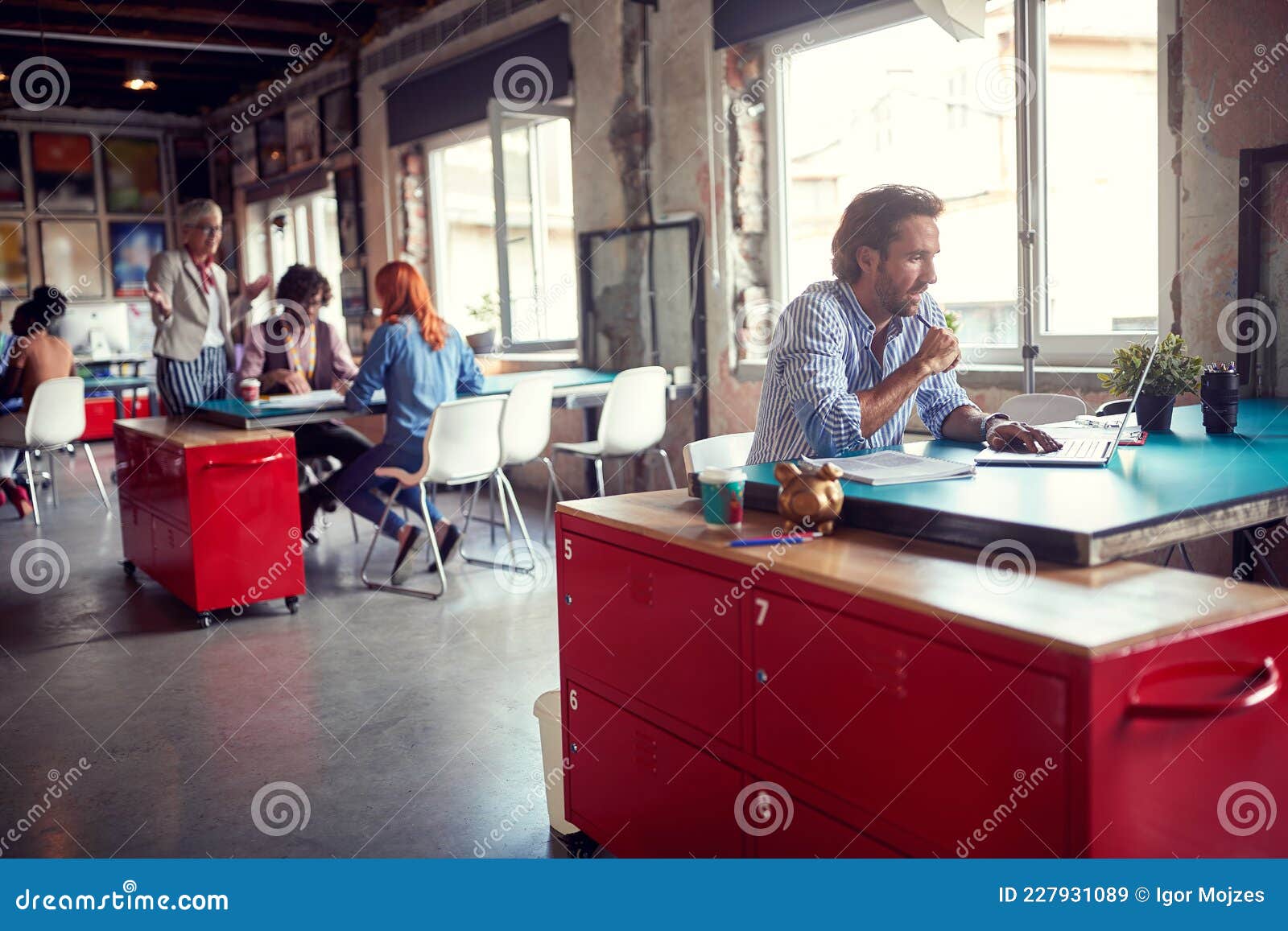 People Working in Big Open Space Office Stock Image - Image of looking ...