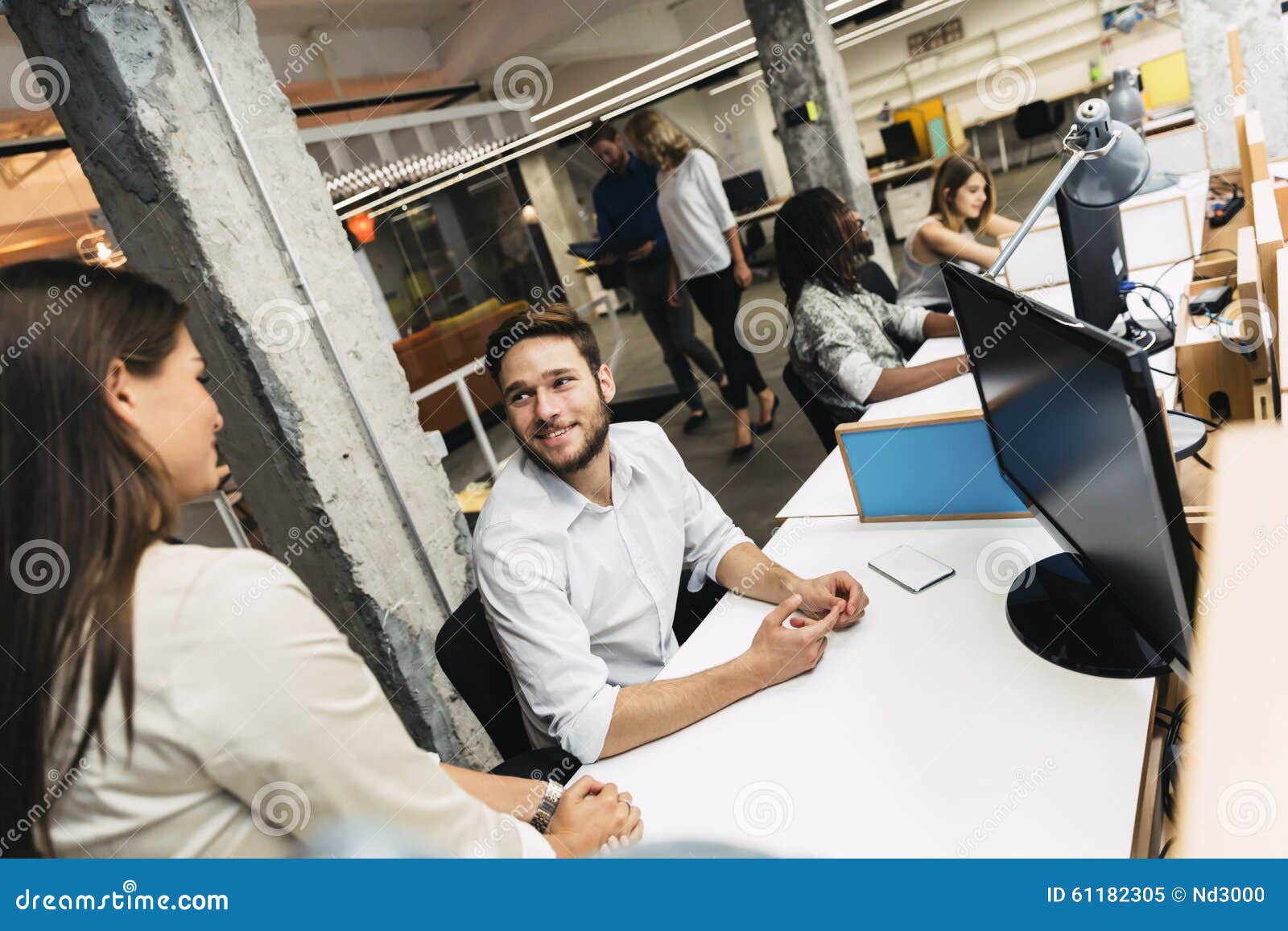 People Working at Busy Modern Office Stock Image - Image of office ...