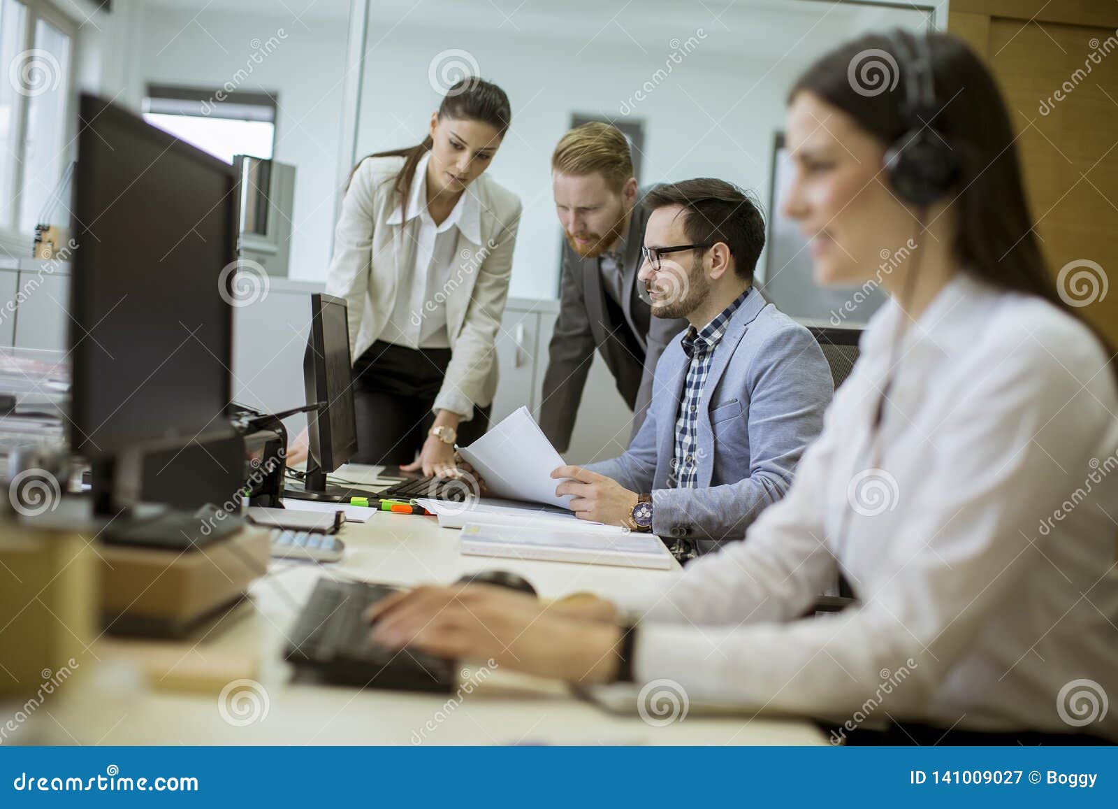 People Working in a Busy Office Stock Image - Image of listening ...