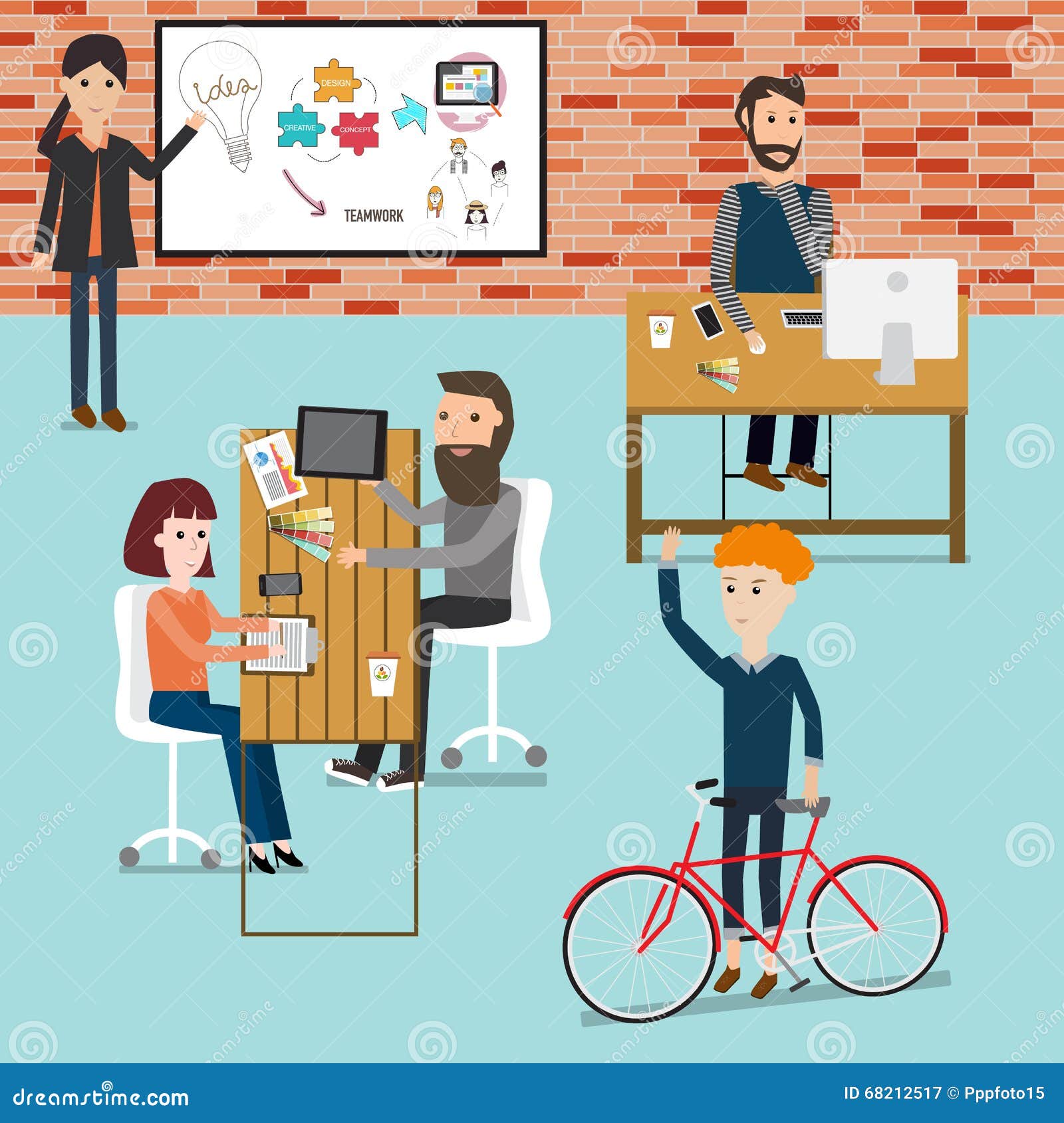 People Working in the Co-working Space Infographics Elements ...