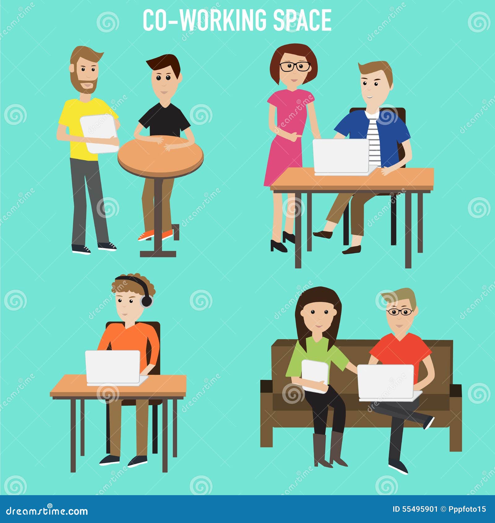People Working in the Co-working Space Infographics Elements ...