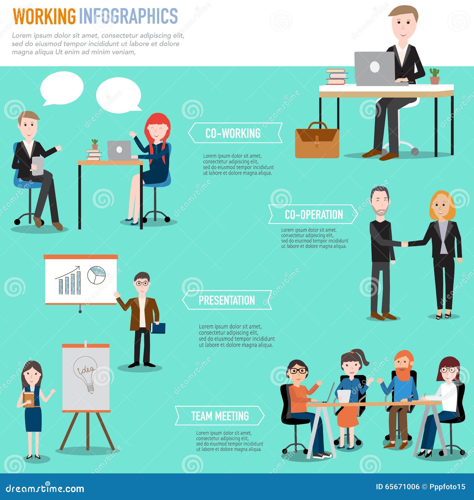 People Working in the Co-working Space Infographics Elements ...