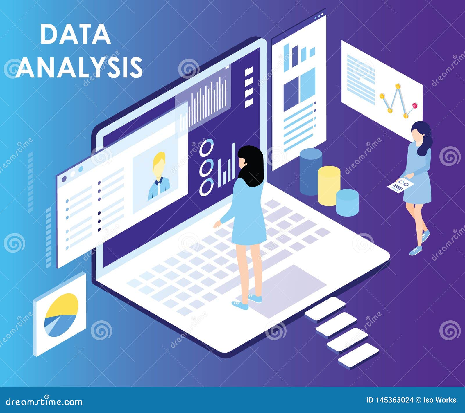 People Working on Computer and Analyzing Data Isometric Artwork Concept ...
