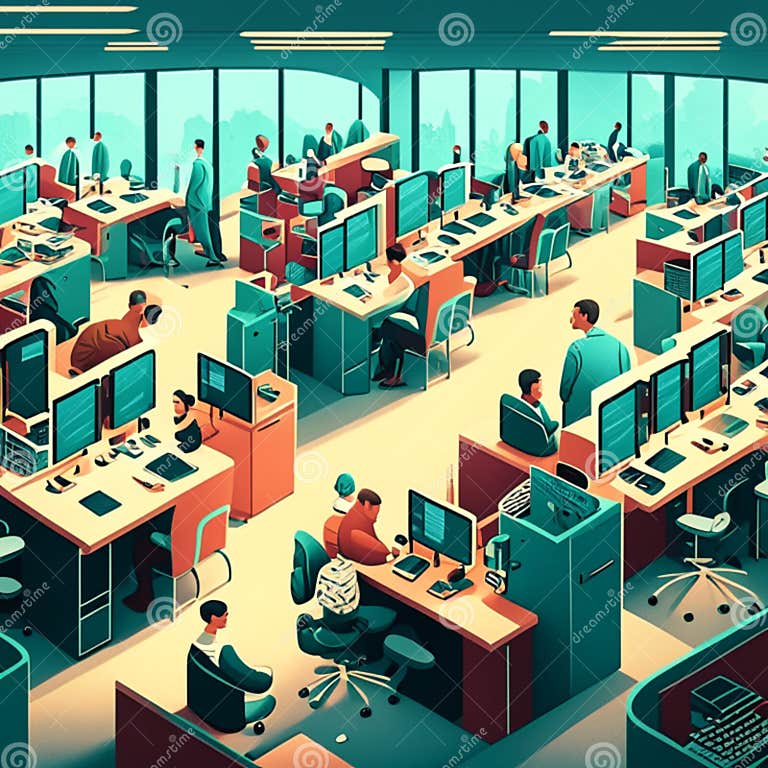 People Working on Computers in Modern Office, 3d Illustration ...