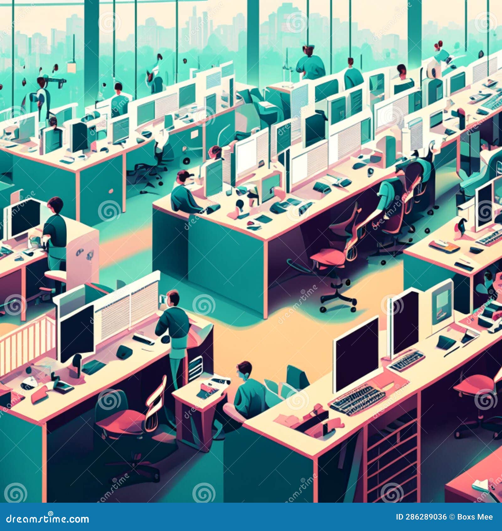 People Working at Computers in the Office, 3d Rendering. Computer ...