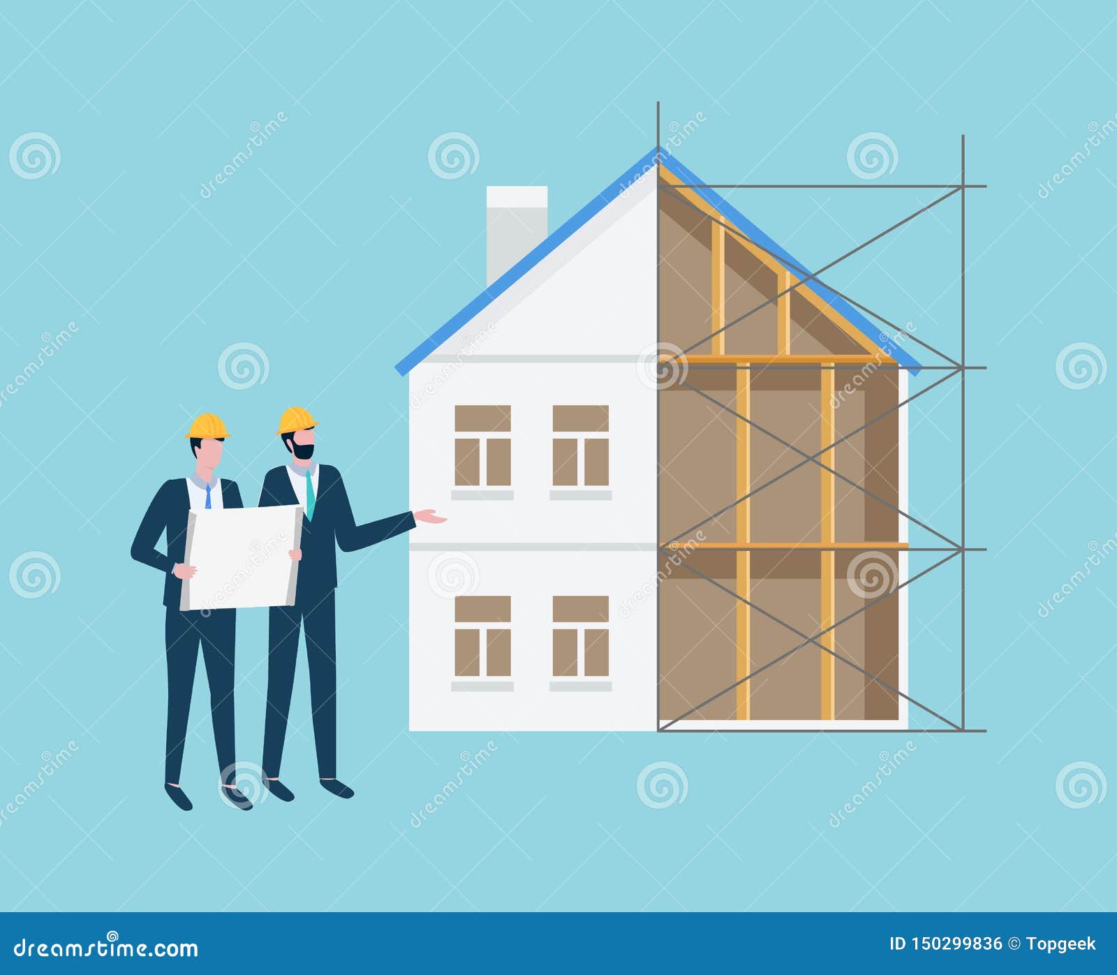 People Working on Constructing New Building Vector Stock Vector ...