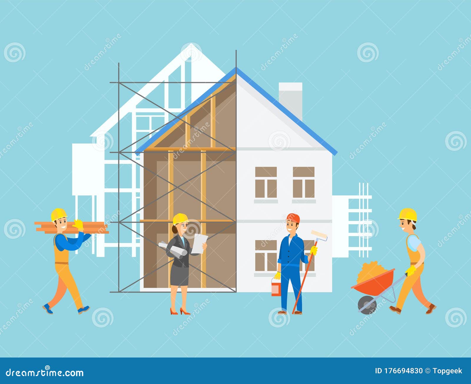 People Working on Construction, Building Work Stock Vector ...