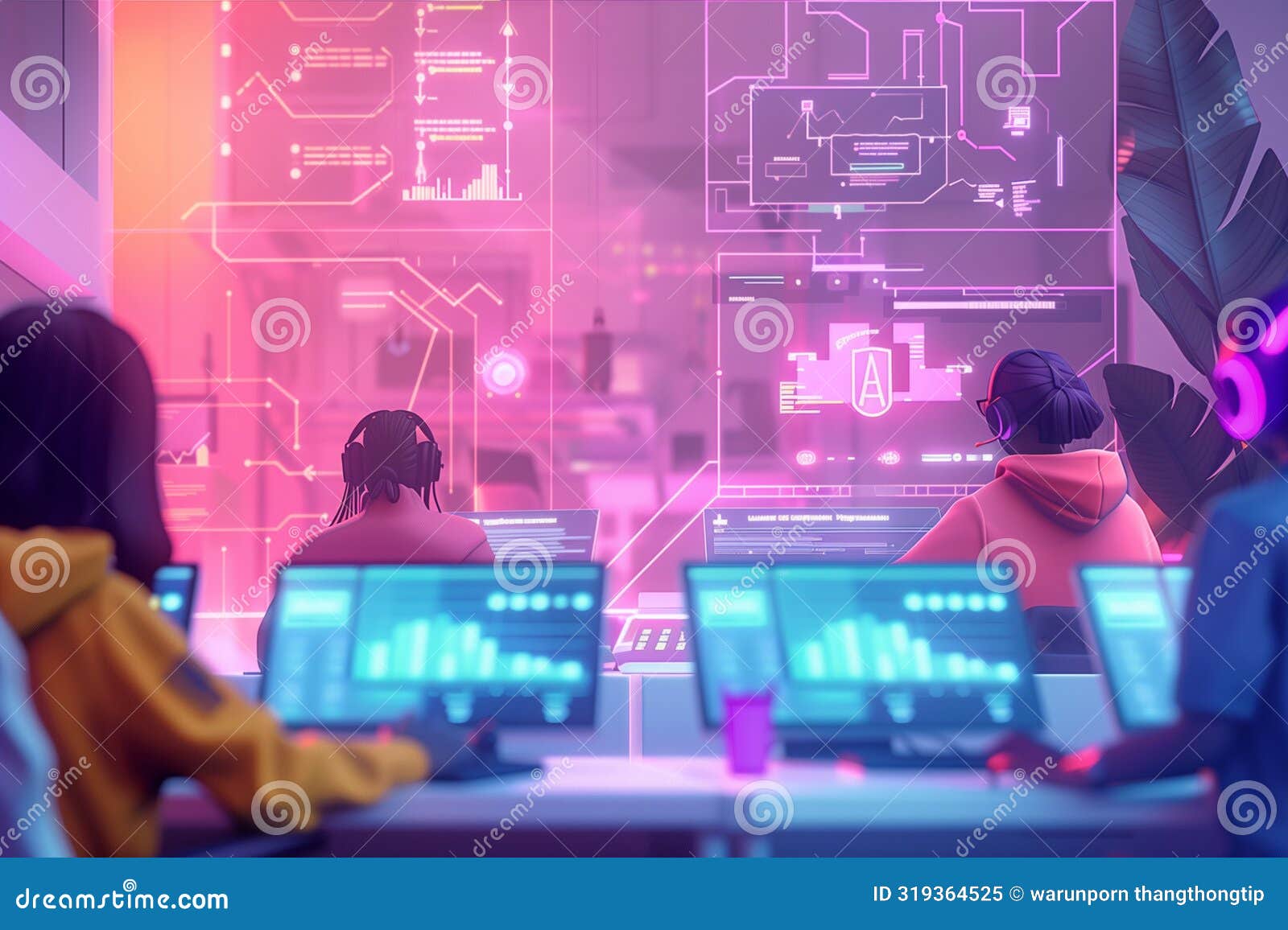 People Working in Control Room with Computer Screens in Command Center ...