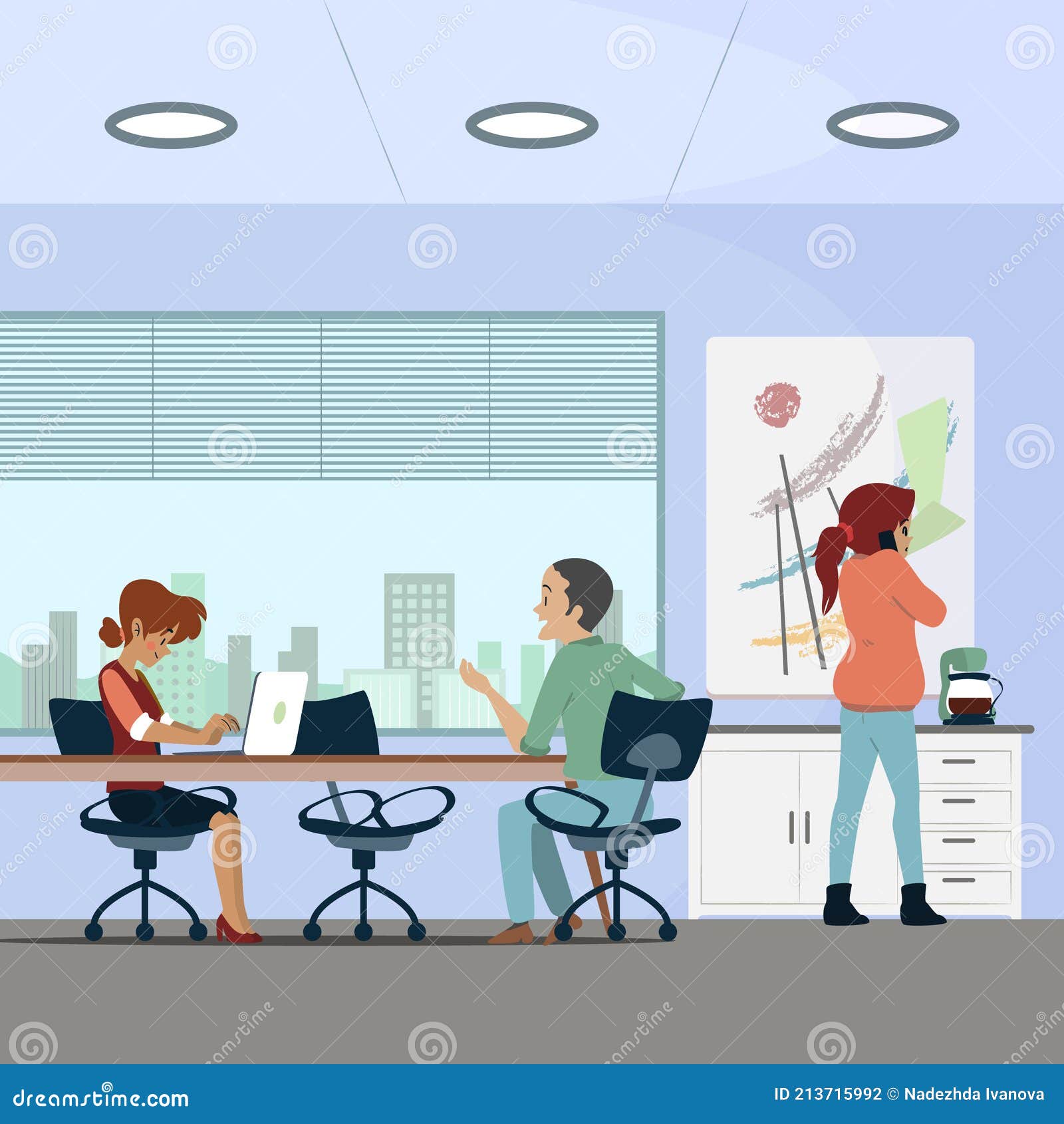 People Working in Coworking Space Vector Illustration. Stock Vector ...