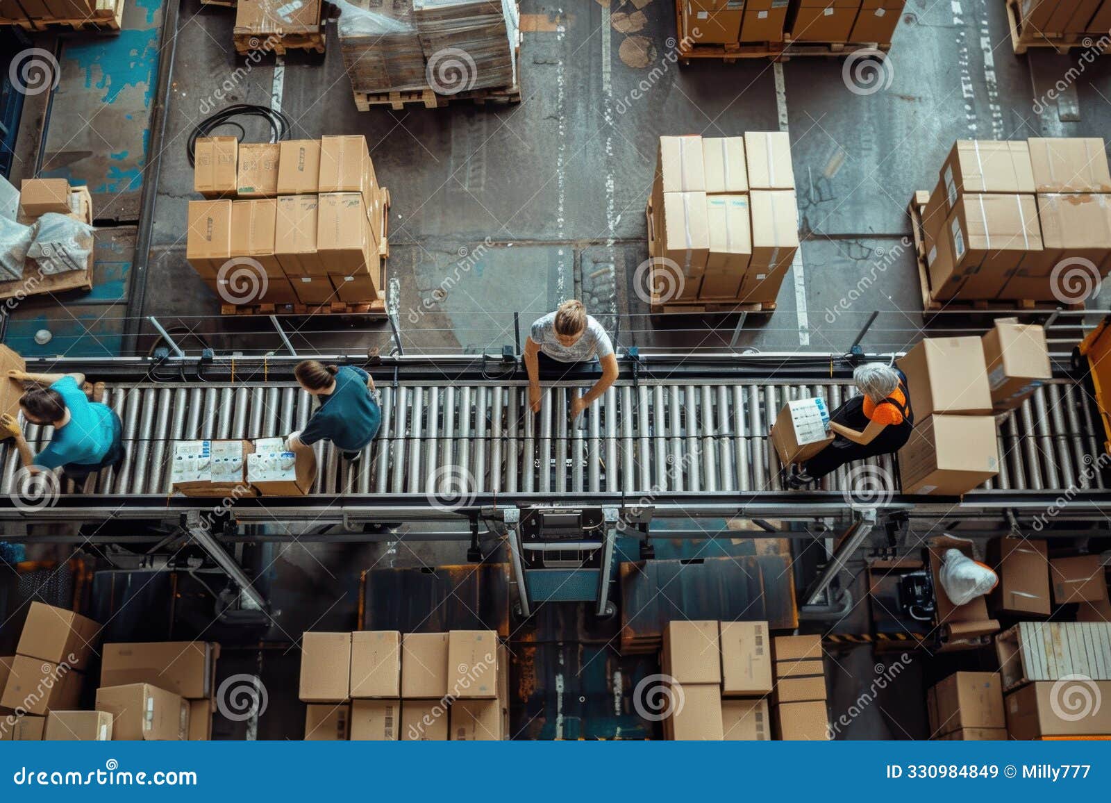 Horizontal Conveyor Belts Side View With Parcels Isolated On White ...