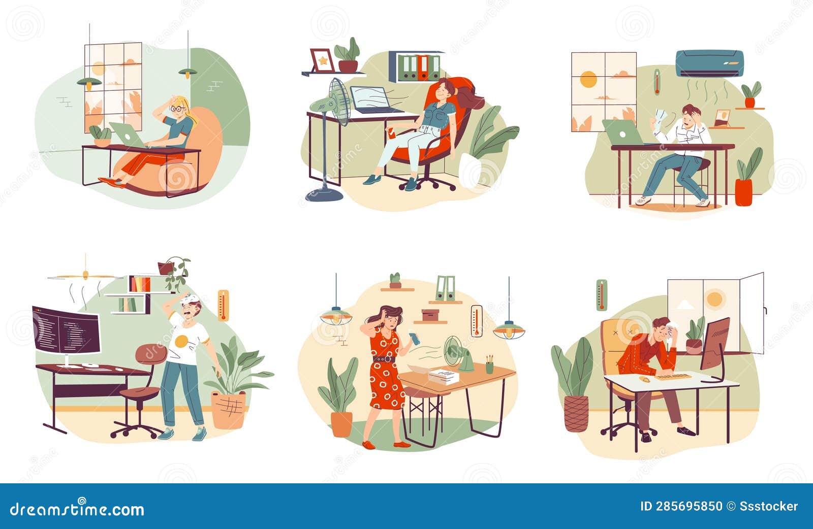 People Working in Heat. Exhausted Employee Suffering Heatwave of ...