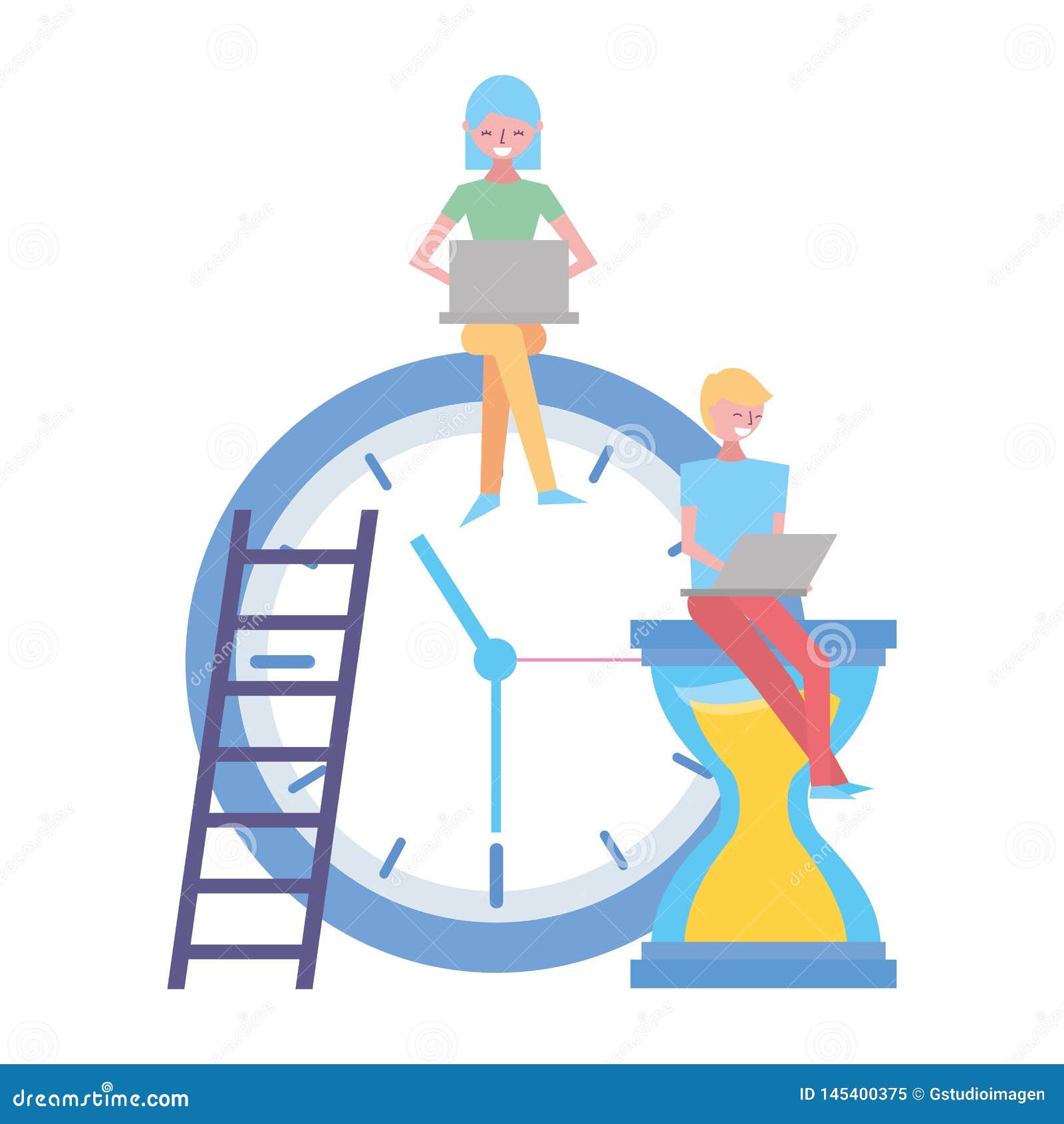 People Working with Laptop Clock Stock Vector - Illustration of ...