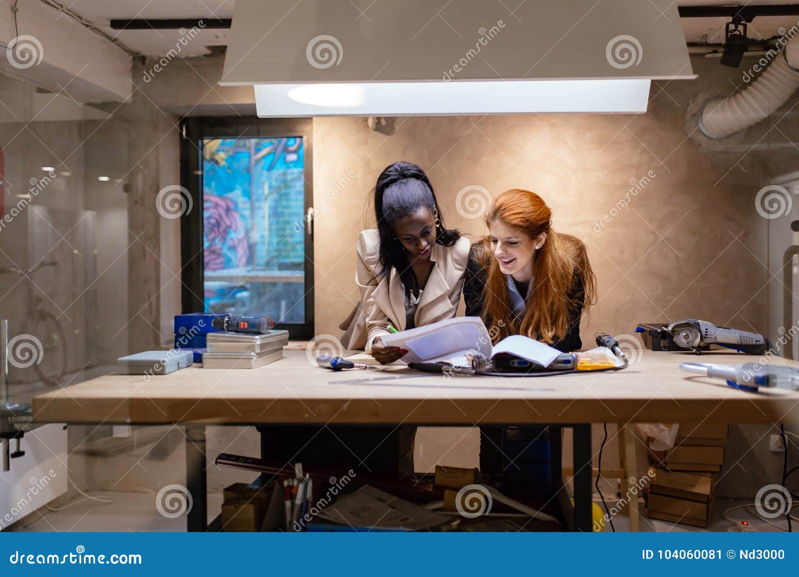 People Working in Modern Beautiful Workshop Stock Image - Image of desk ...