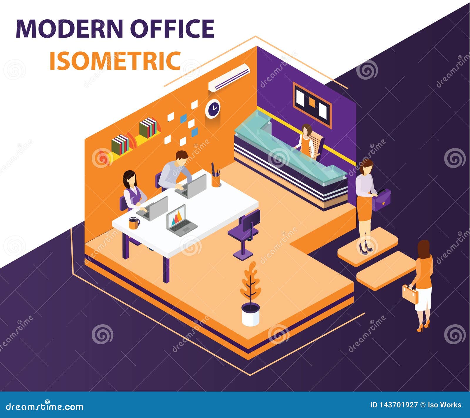 People Working in a Modern Office Isometric Artwork Concept Stock Image ...