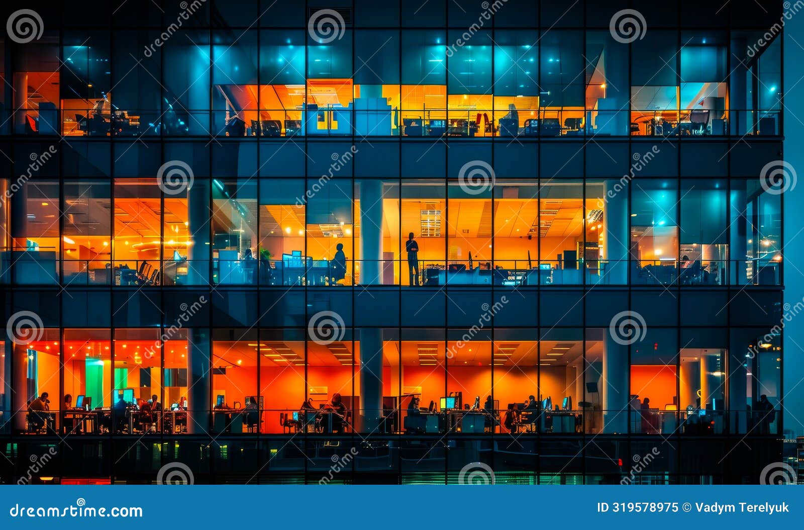 People Working in Office Building at Night Stock Image - Image of ...