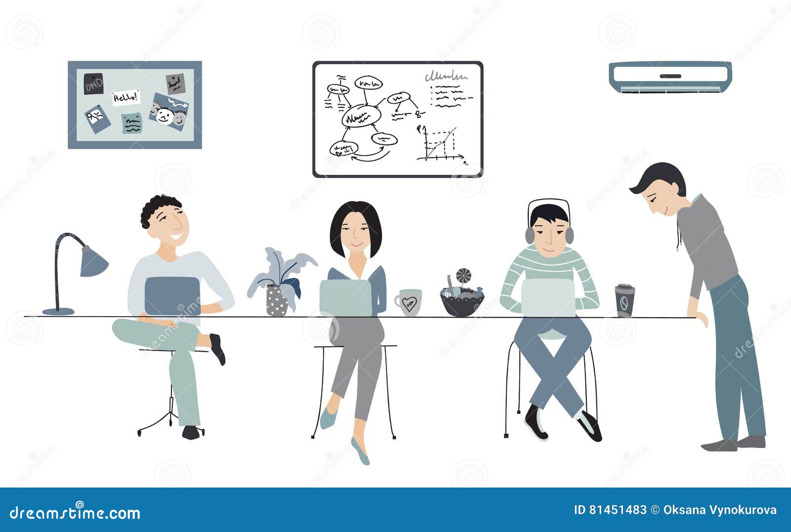 People Working in Office, Coworking Vector Stock Vector - Illustration ...