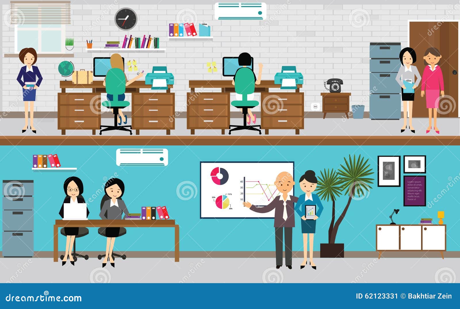 People Working at Office in Flat Vector Illustration Stock Vector ...