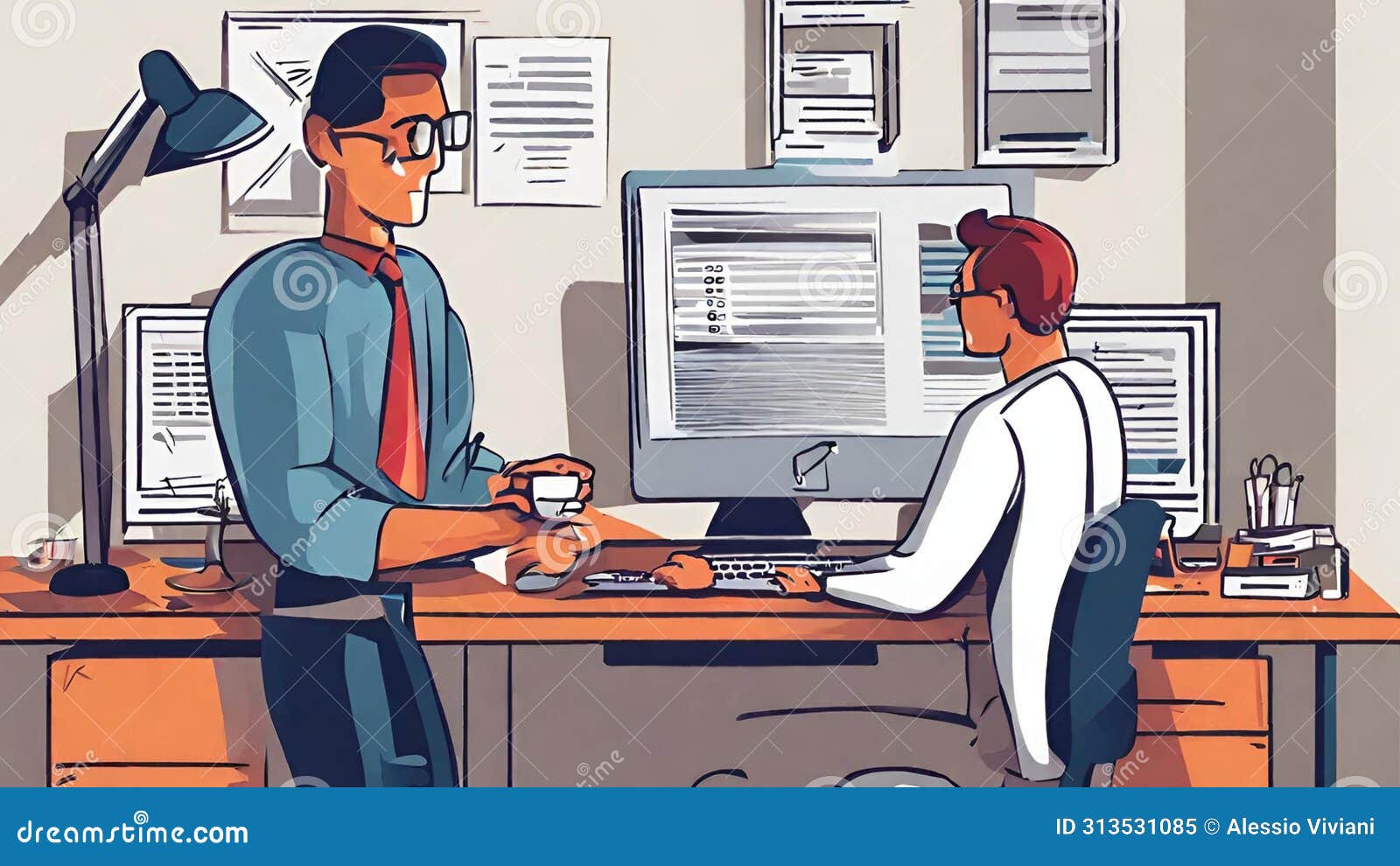 People Working in an Office in Front of a Computer Screen Stock ...