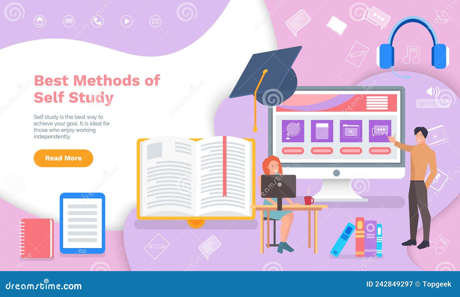 Best Methods Of Self Study Landing Page Template. Online Lecturing. E ...