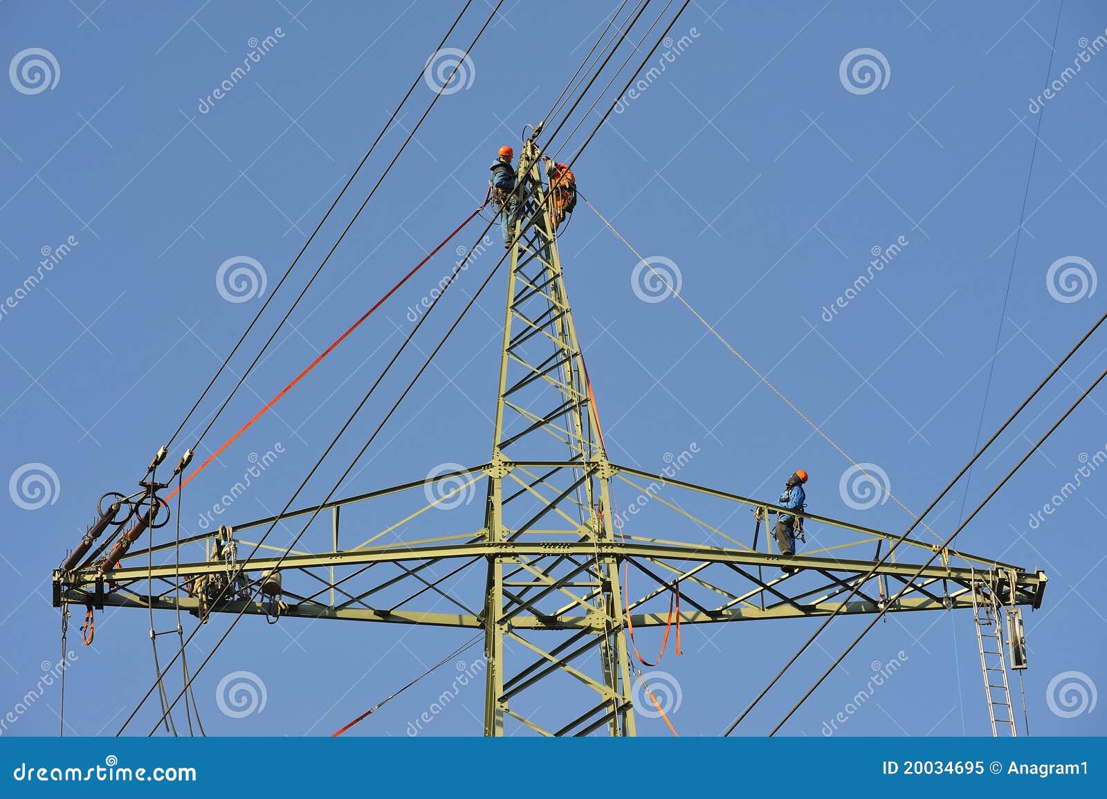 People Working on Pylon Tower Stock Image - Image of lines, structural ...