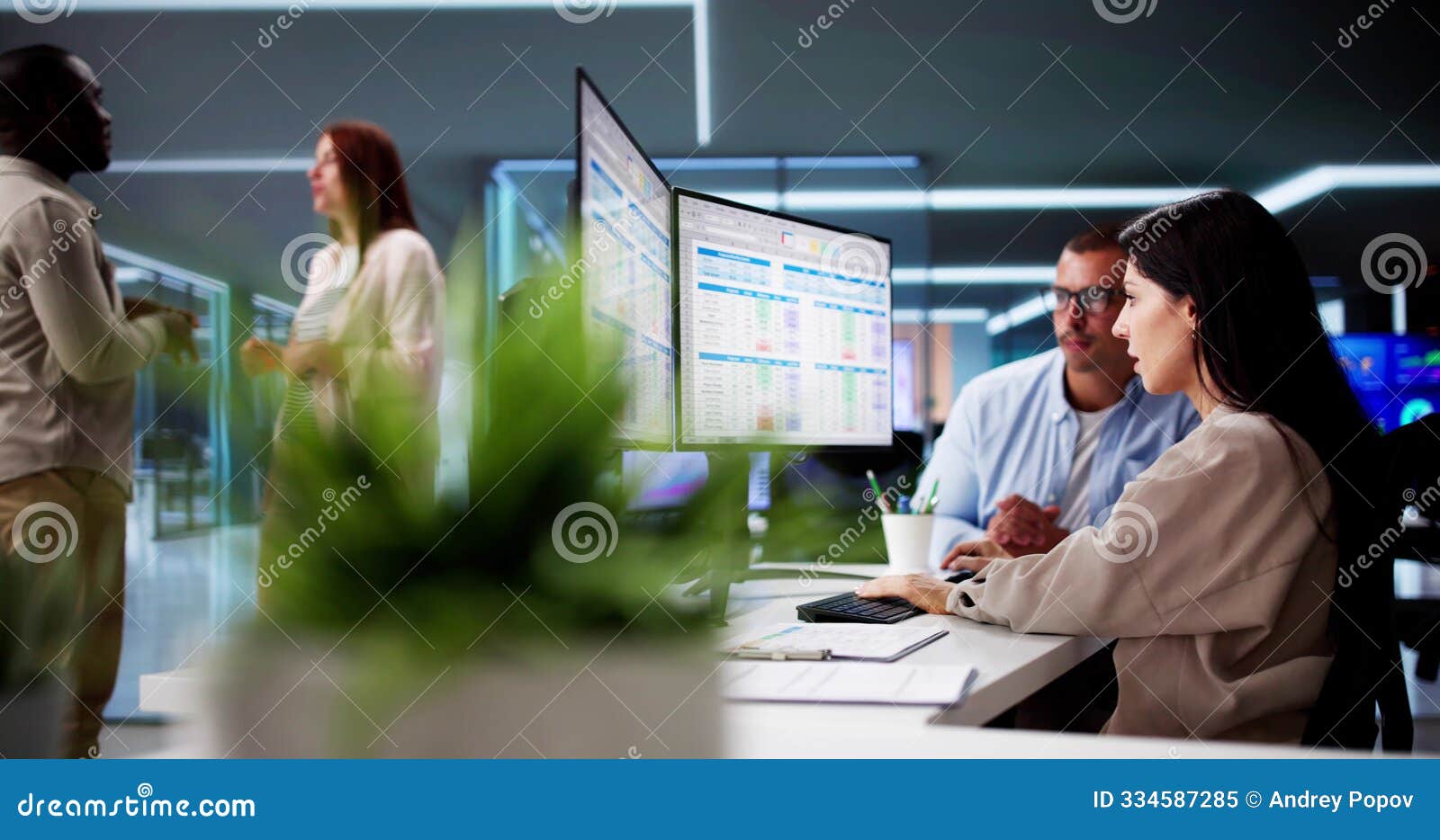 People Working with Spreadsheet Data Stock Image - Image of working ...
