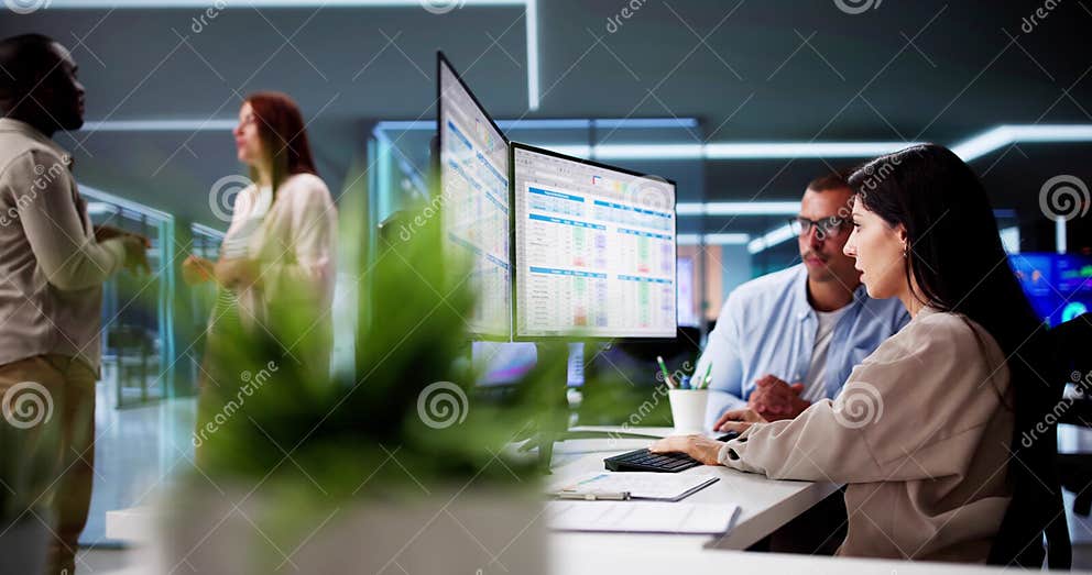 People Working with Spreadsheet Data Stock Image - Image of working ...