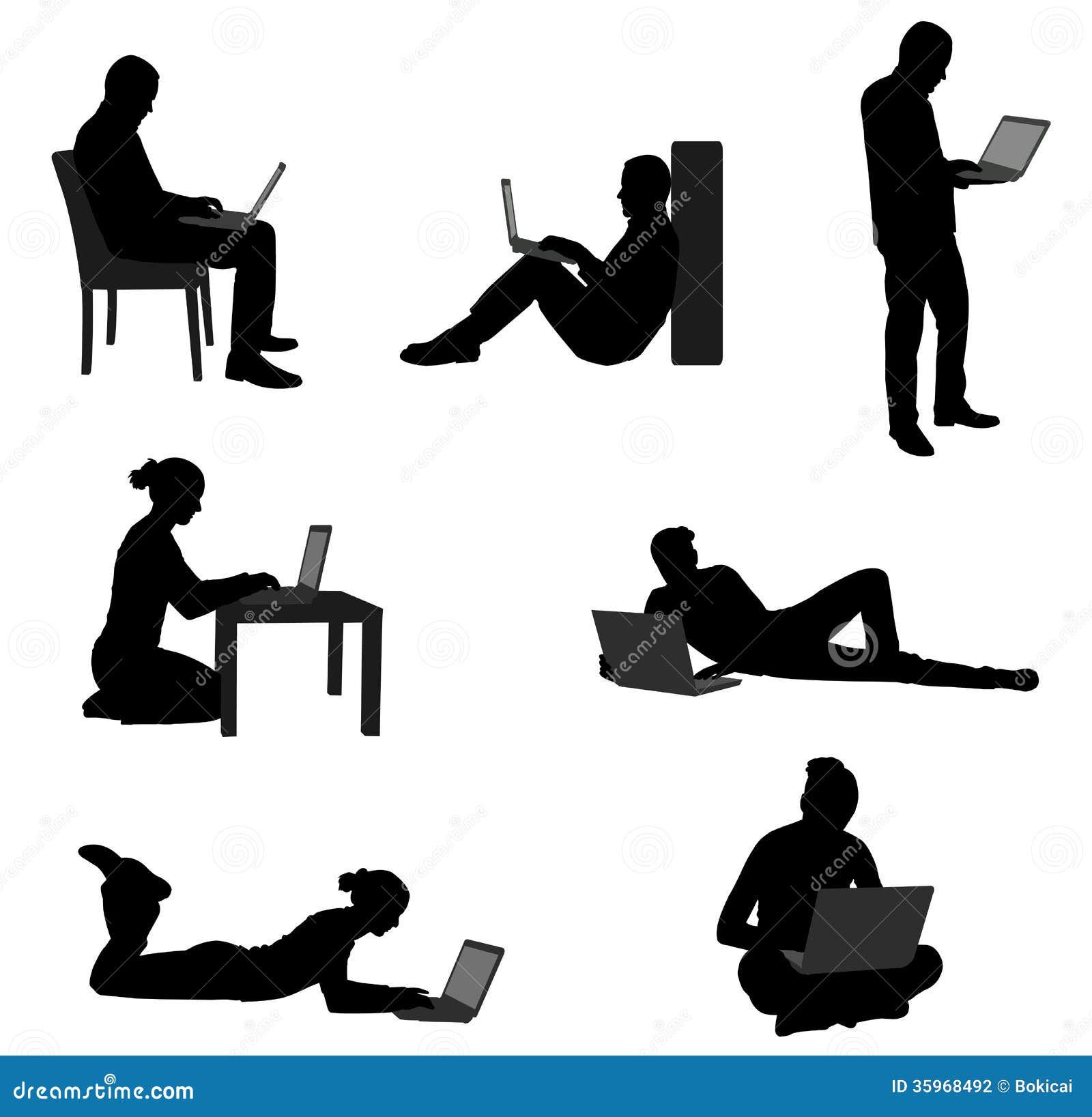 People Working on Their Laptops Stock Vector - Illustration of reading, people: 35968492
