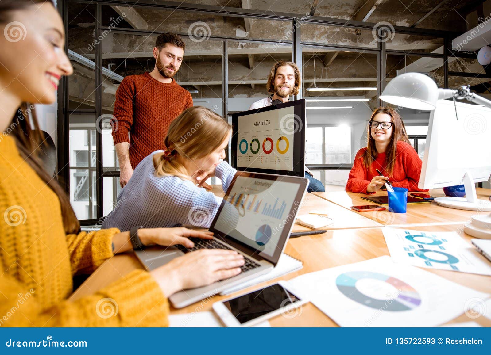 People Working Together on the Computers in the Office Stock Image ...