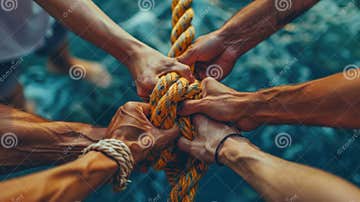 People Working Together To Pull a Rope in a Teamwork Activity by the ...