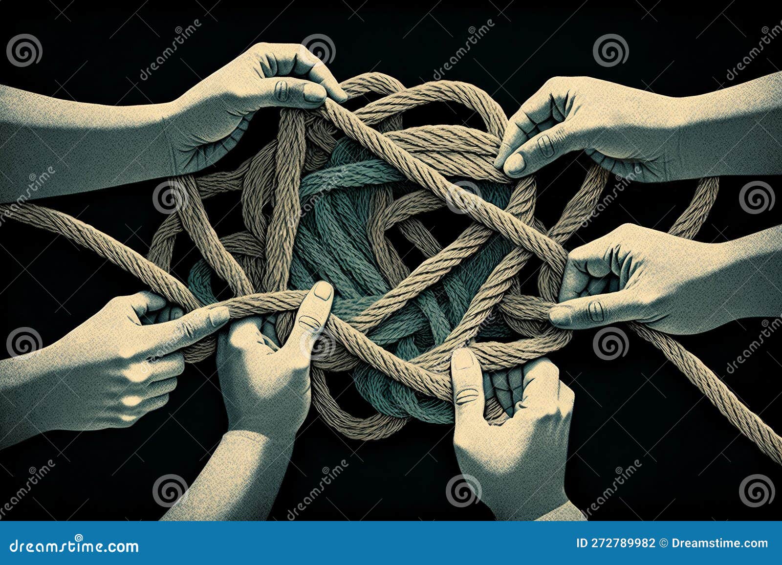 People Working Together To Untangle a Knotted Rope. Generative Ai Stock ...