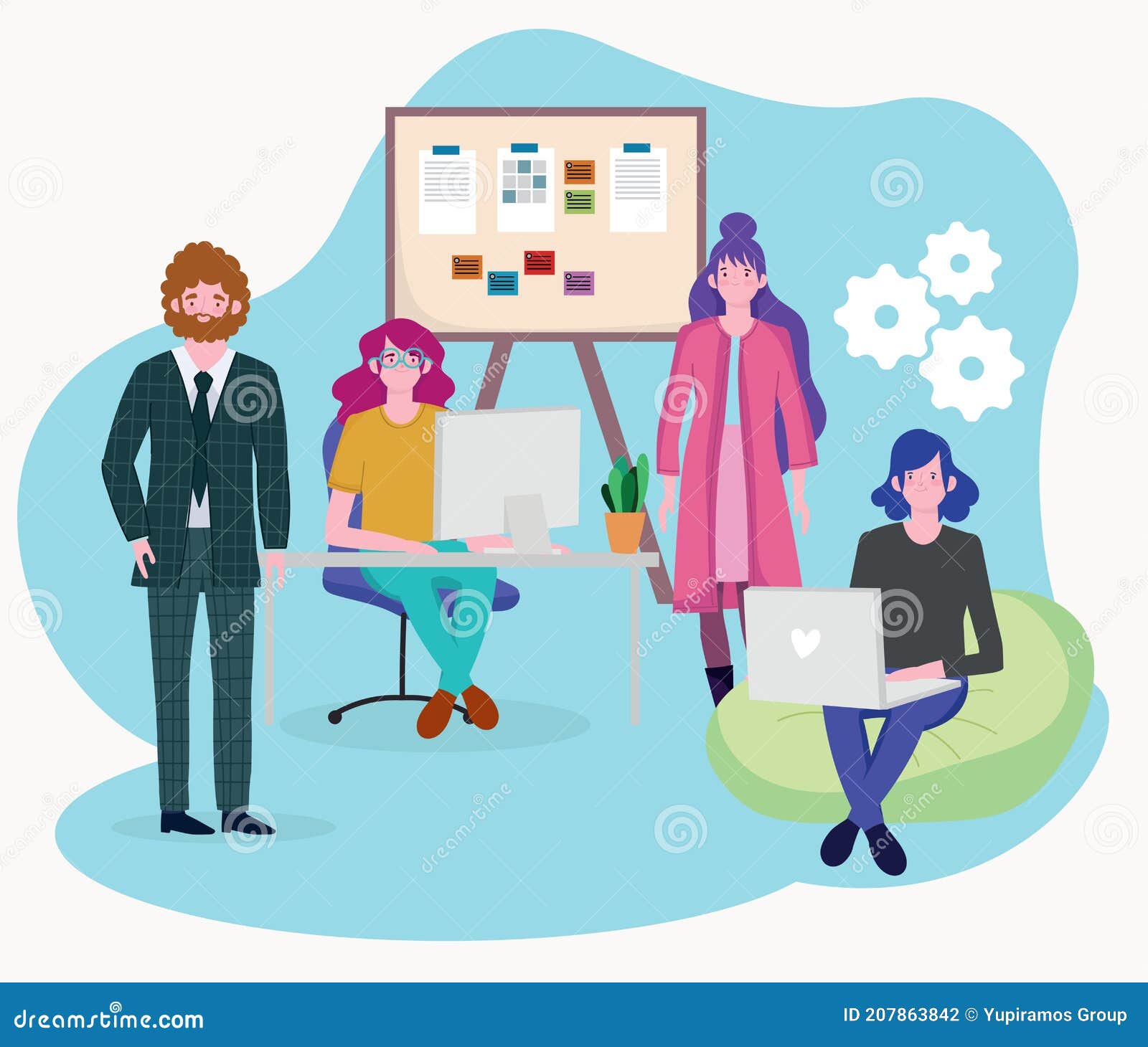 People Working Using Laptop Computer and Board Presentation Office ...