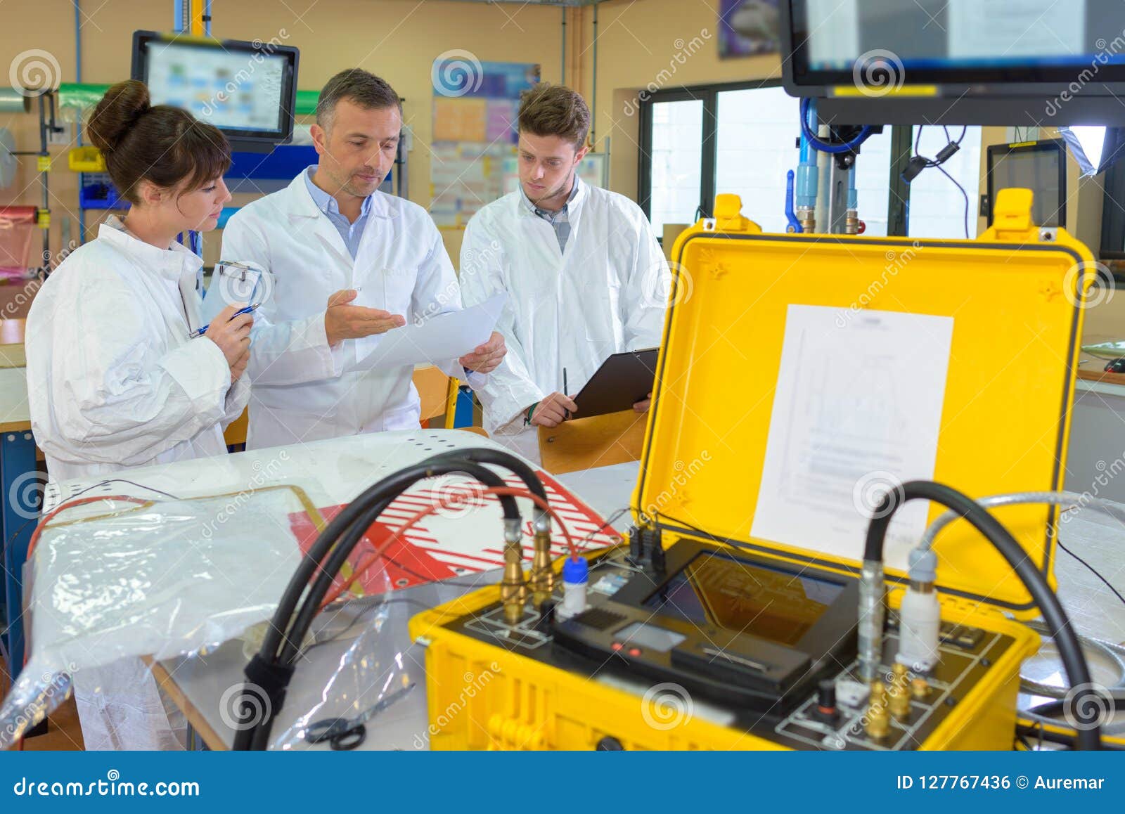 People in Workshop Electrical Powerpack in Foreground Stock Photo ...