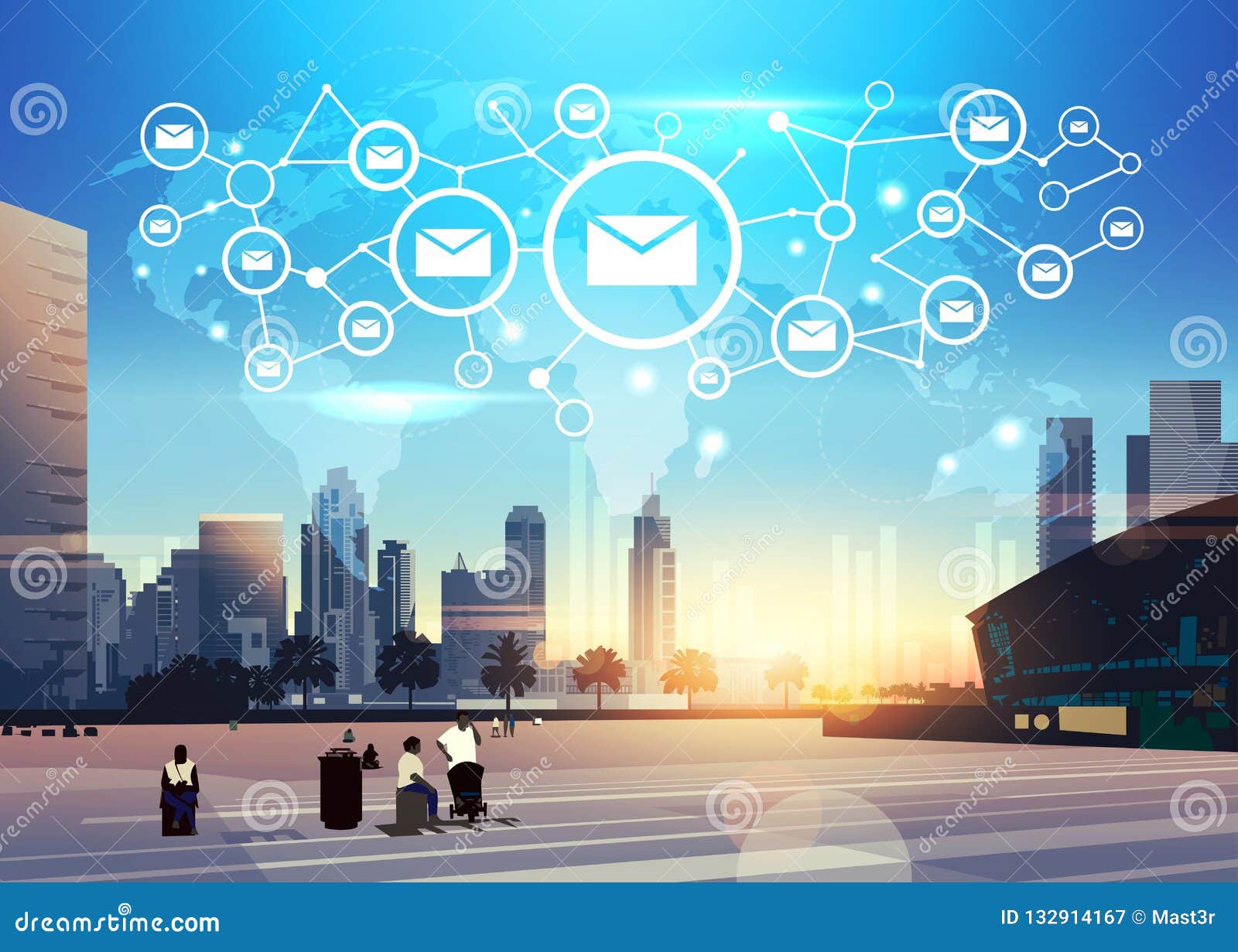 People World Map Chat Envelope Icon Network Futuristic Interface Online ...