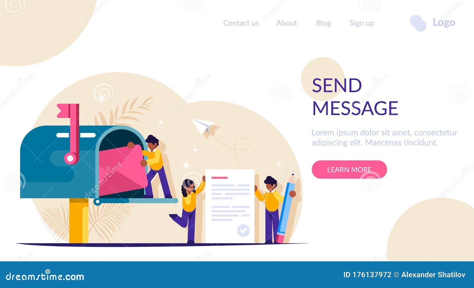 People Write and Send Letters through the Mailbox. Little Character ...