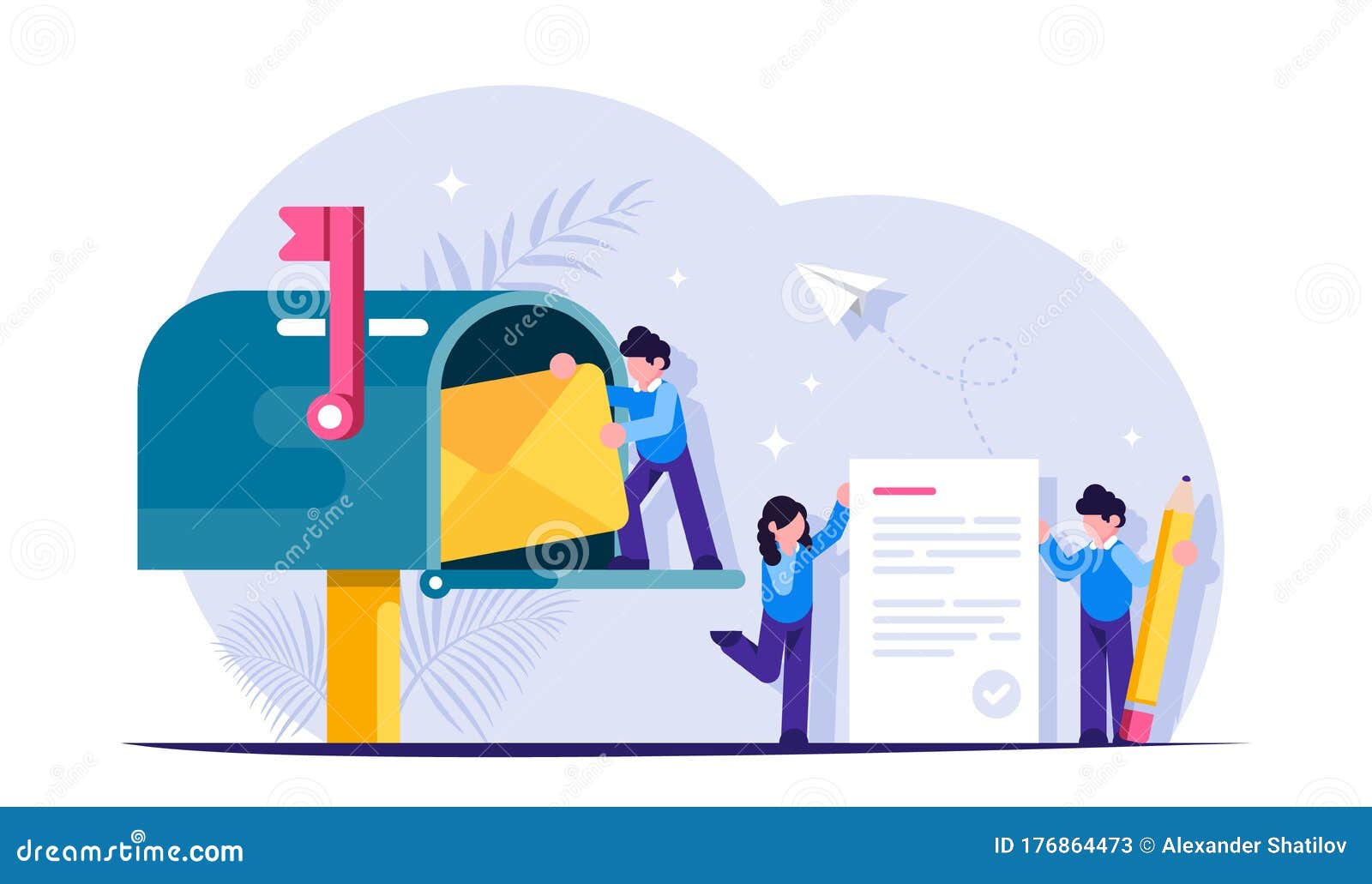 People Write and Send Letters through the Mailbox. Little Character ...