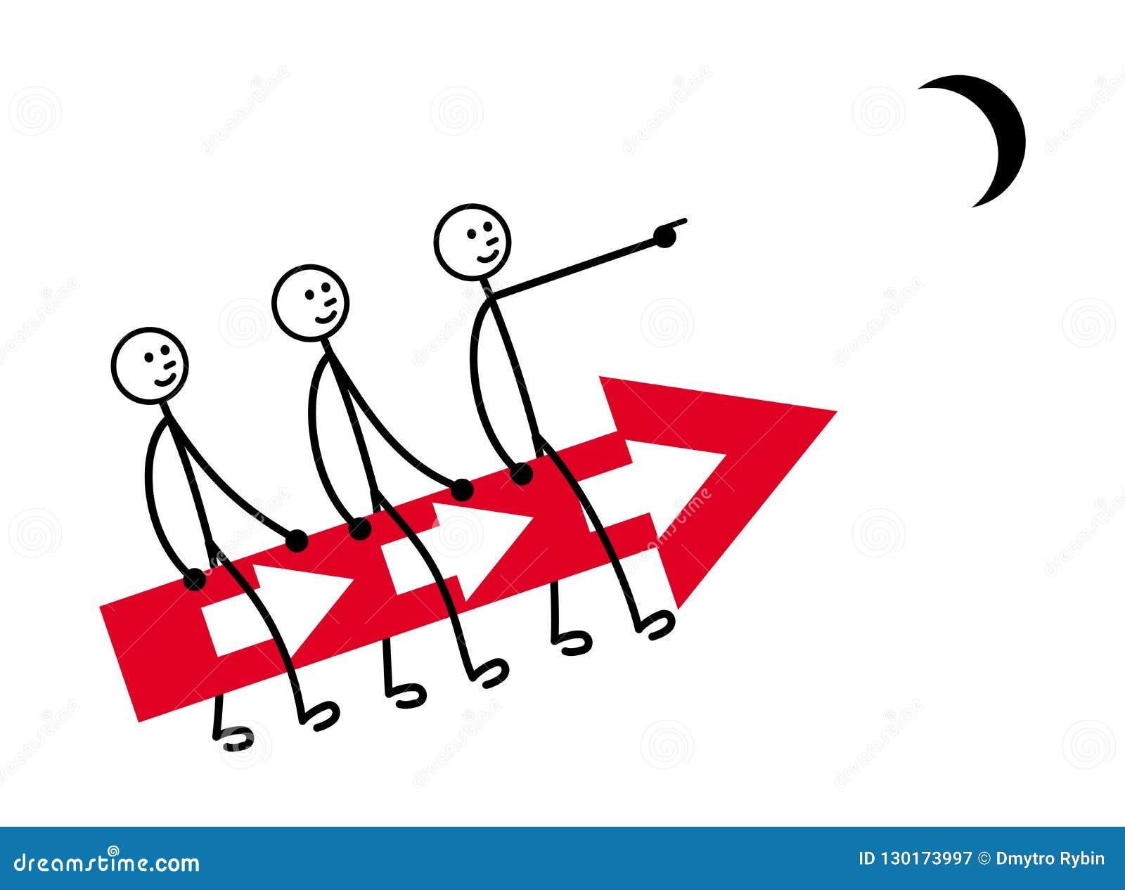 Three Little Men are Flying on a Red Arrow. Symbol of Team Work. Vector ...