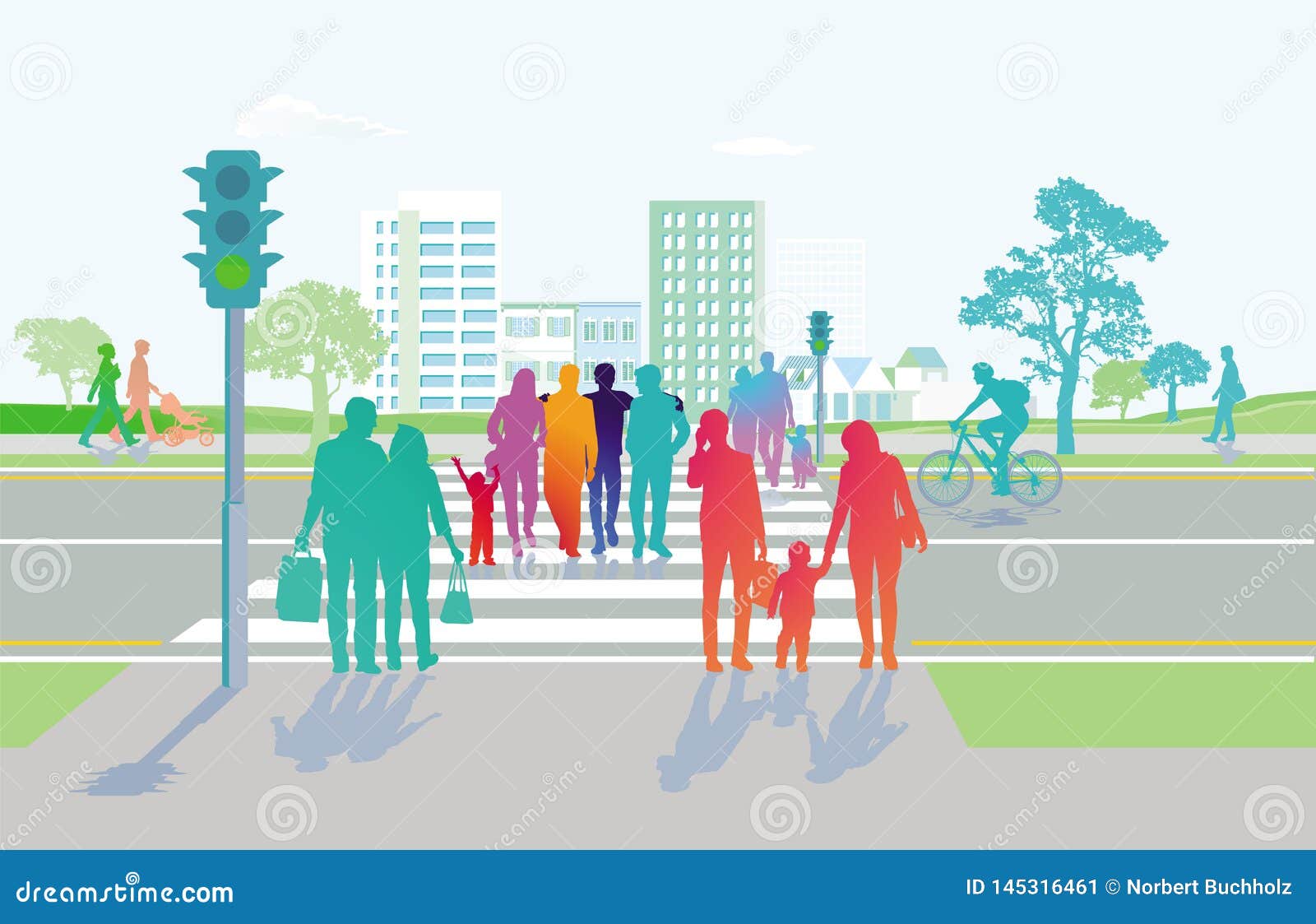 People on zebra crossing stock illustration. Illustration of colorful ...