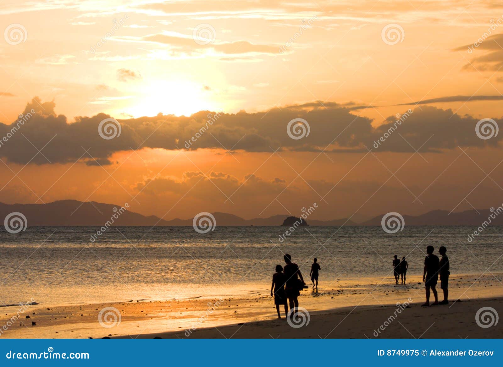 Peoples on Beach Look To Sunset Stock Image - Image of nature, look ...