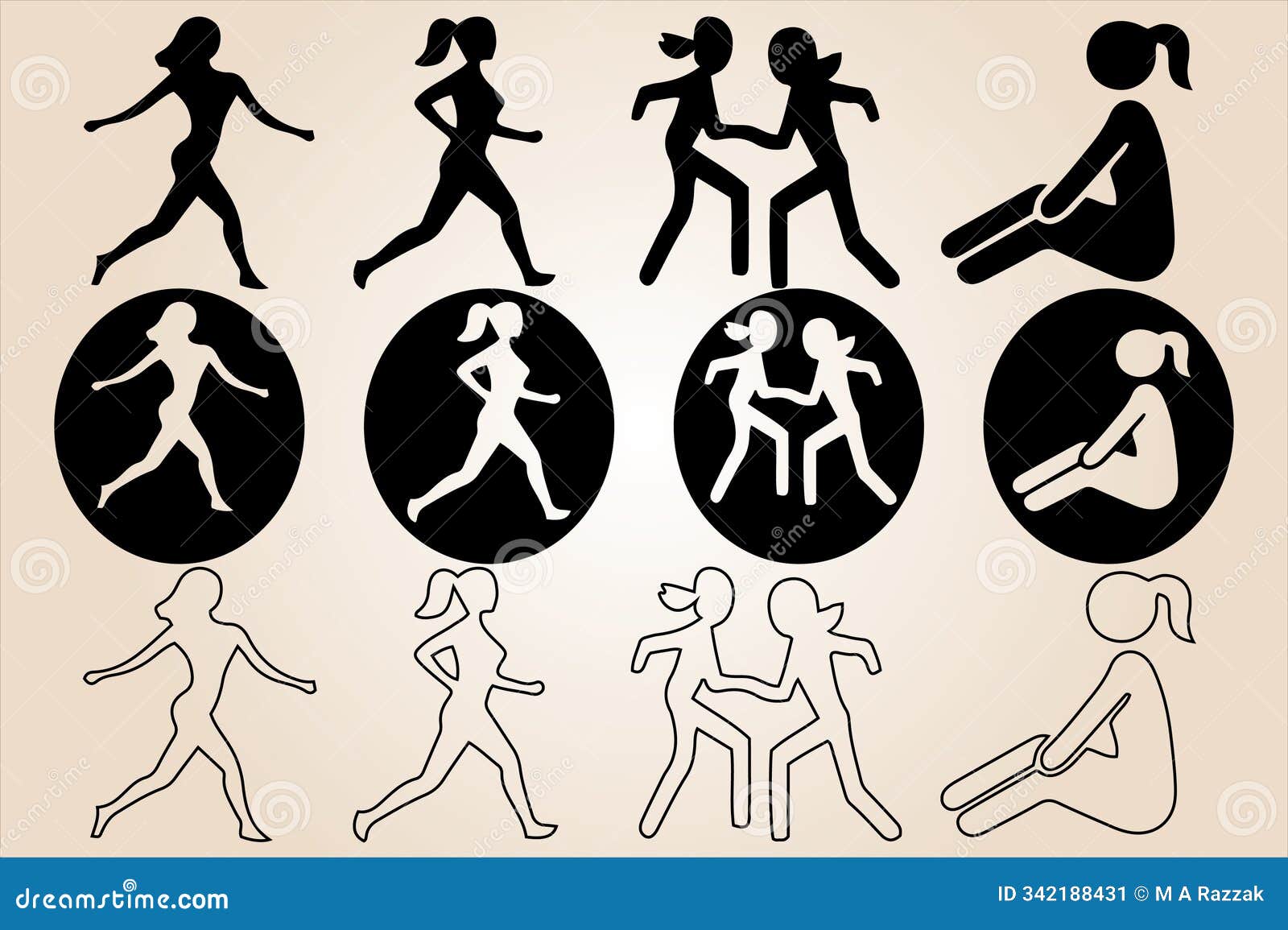 Peoples Icons Silhouettes with the Different Movements and Instruction ...