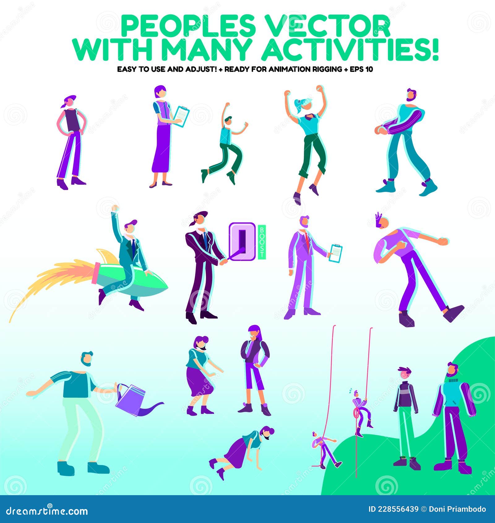 Peoples Vector with Many Activities Cartoon Style Stock Vector ...