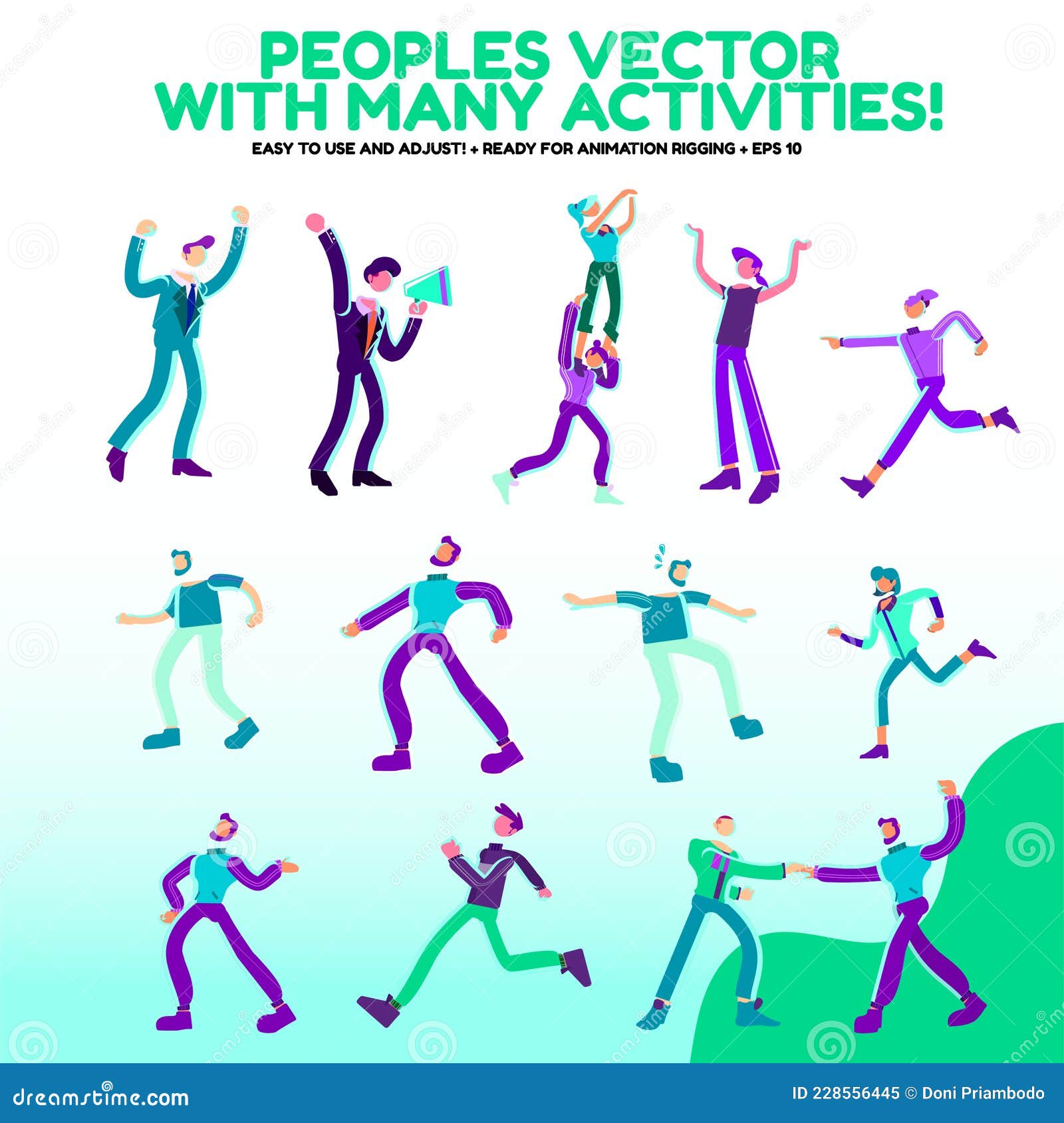 Peoples Vector with Many Activities, Cartoon Style Flat Illustration ...