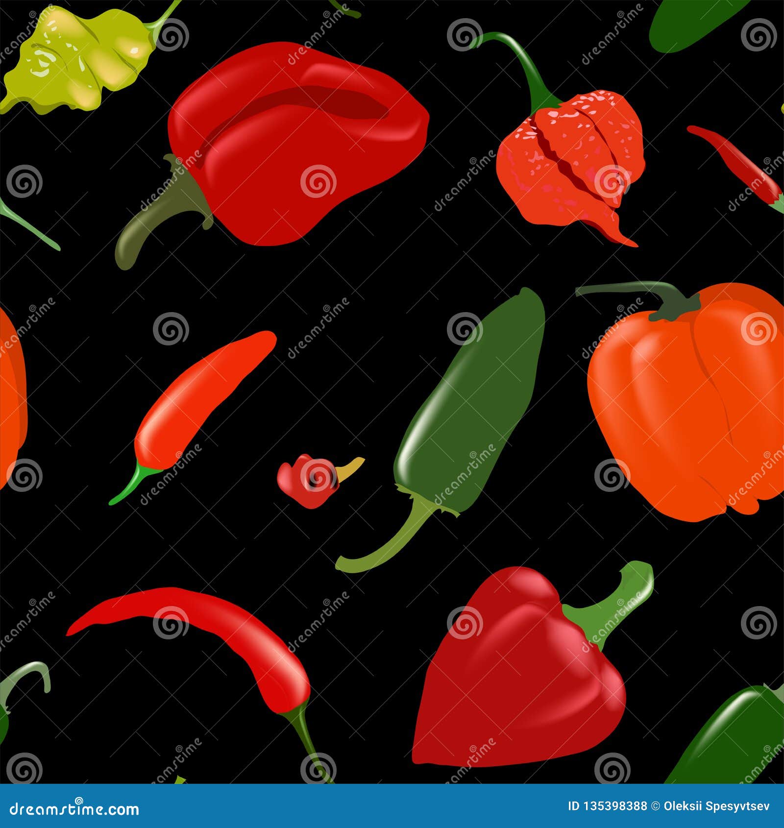 Seamless Vector Pattern with Various Pepper Types Stock Vector ...